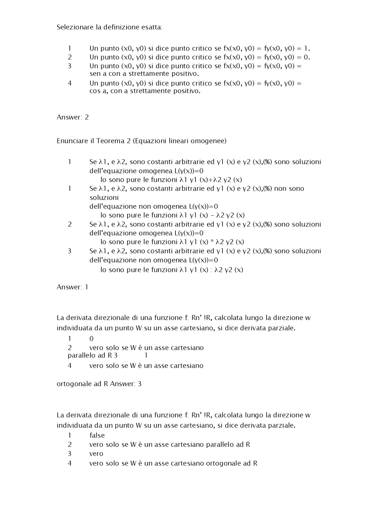 Paniere Analisi Matematica 2 Ingegneria Informatica L 8 Docsity