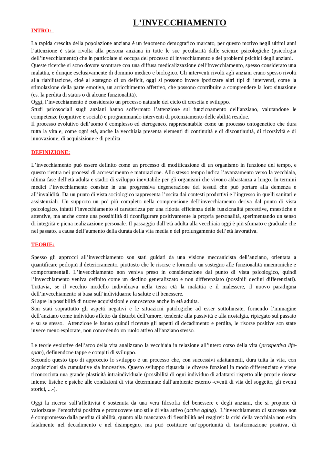 Tema Sullinvecchiamento Docsity
