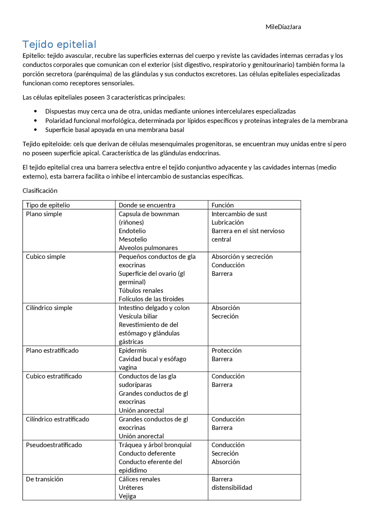Tejido Epitelial Histología Ross Resúmenes De Histología Docsity