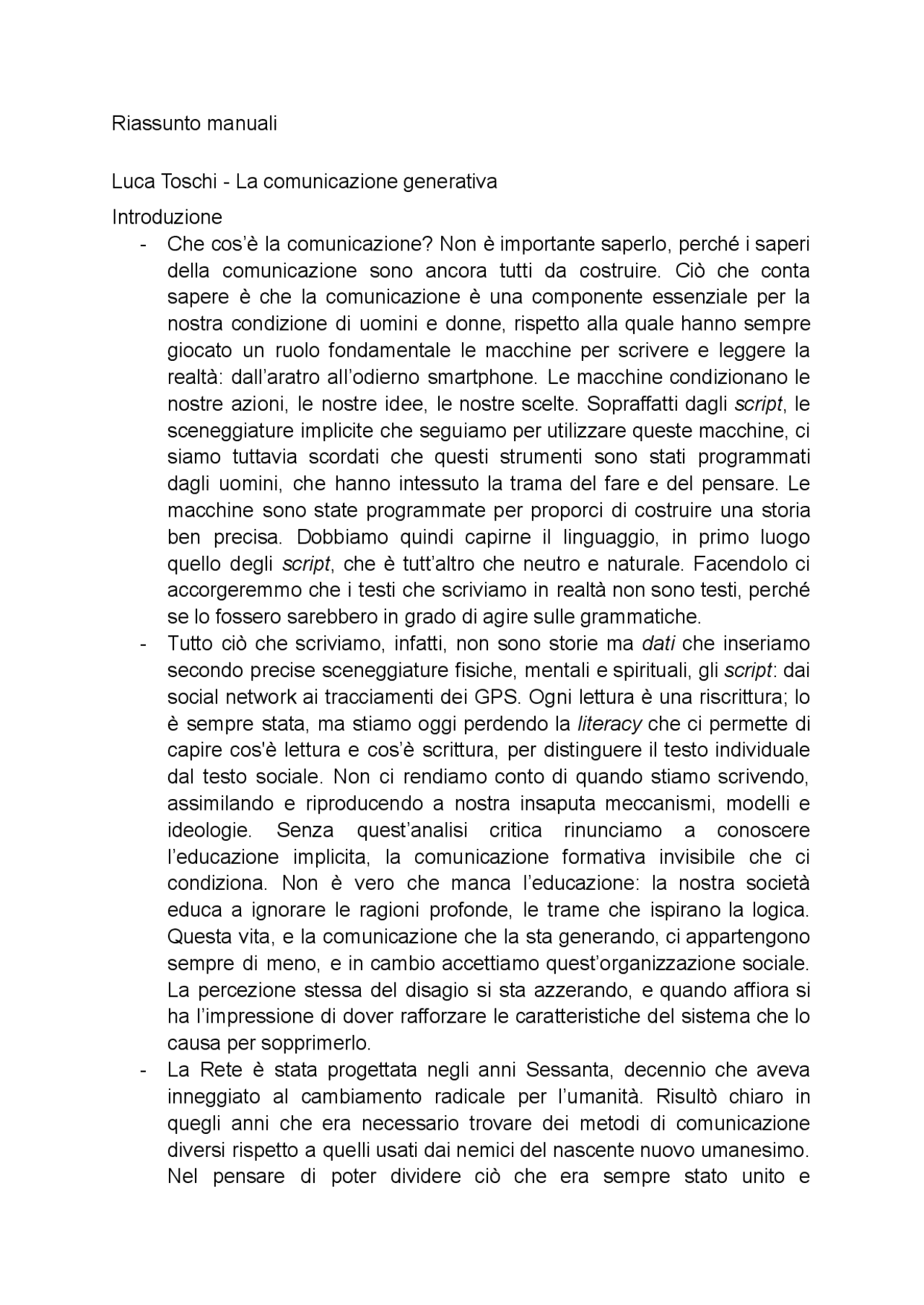 La Comunicazione Generativa Luca Toschi Docsity