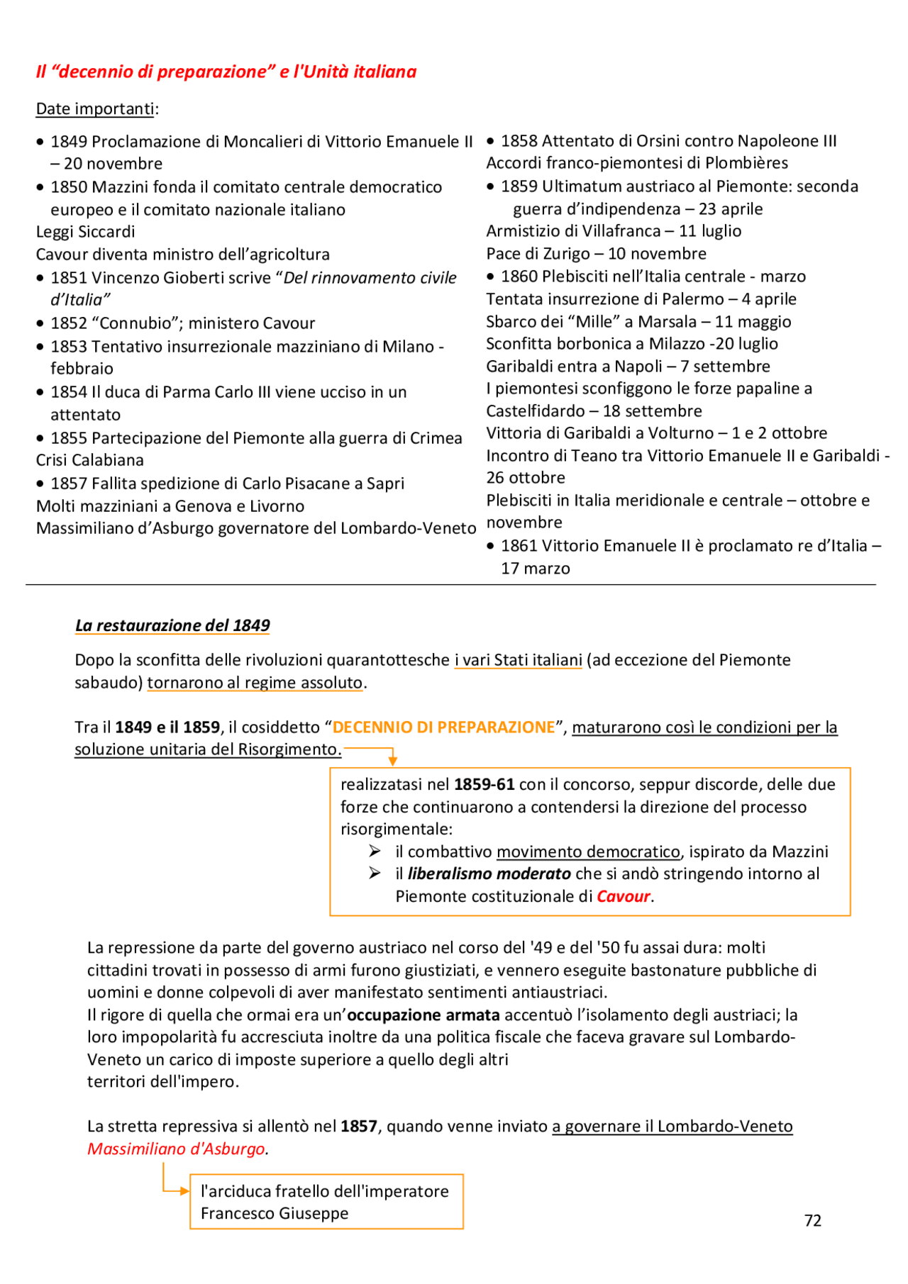 Gli anni dell'Unità d'Italia - Docsity