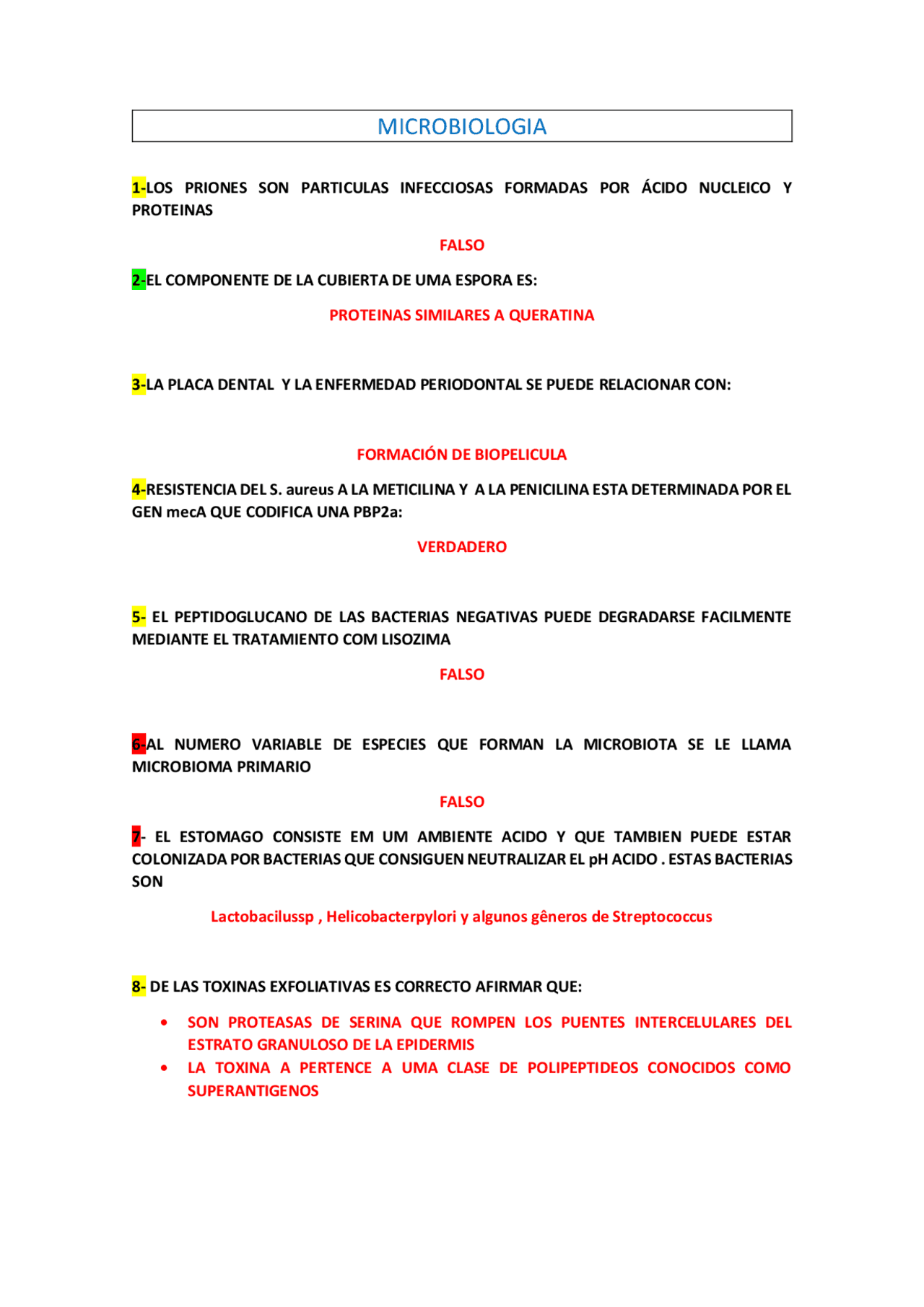 questão microbiologia pra final | Ejercicios de Microbiología | Docsity