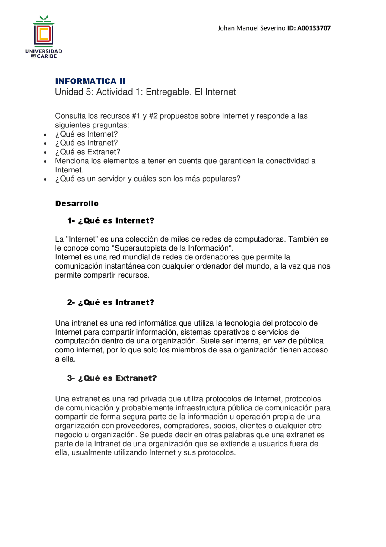 Resumen sobre el internet y su historia - Docsity