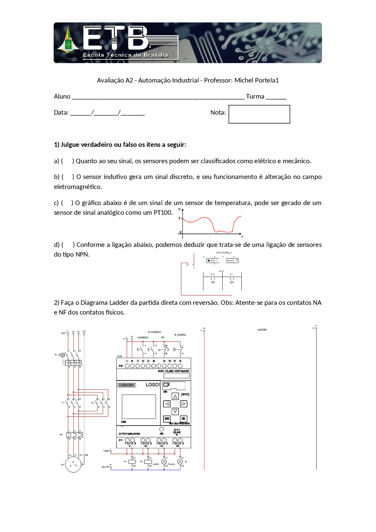 Prova de automação industrial, linguagem ladder - Docsity
