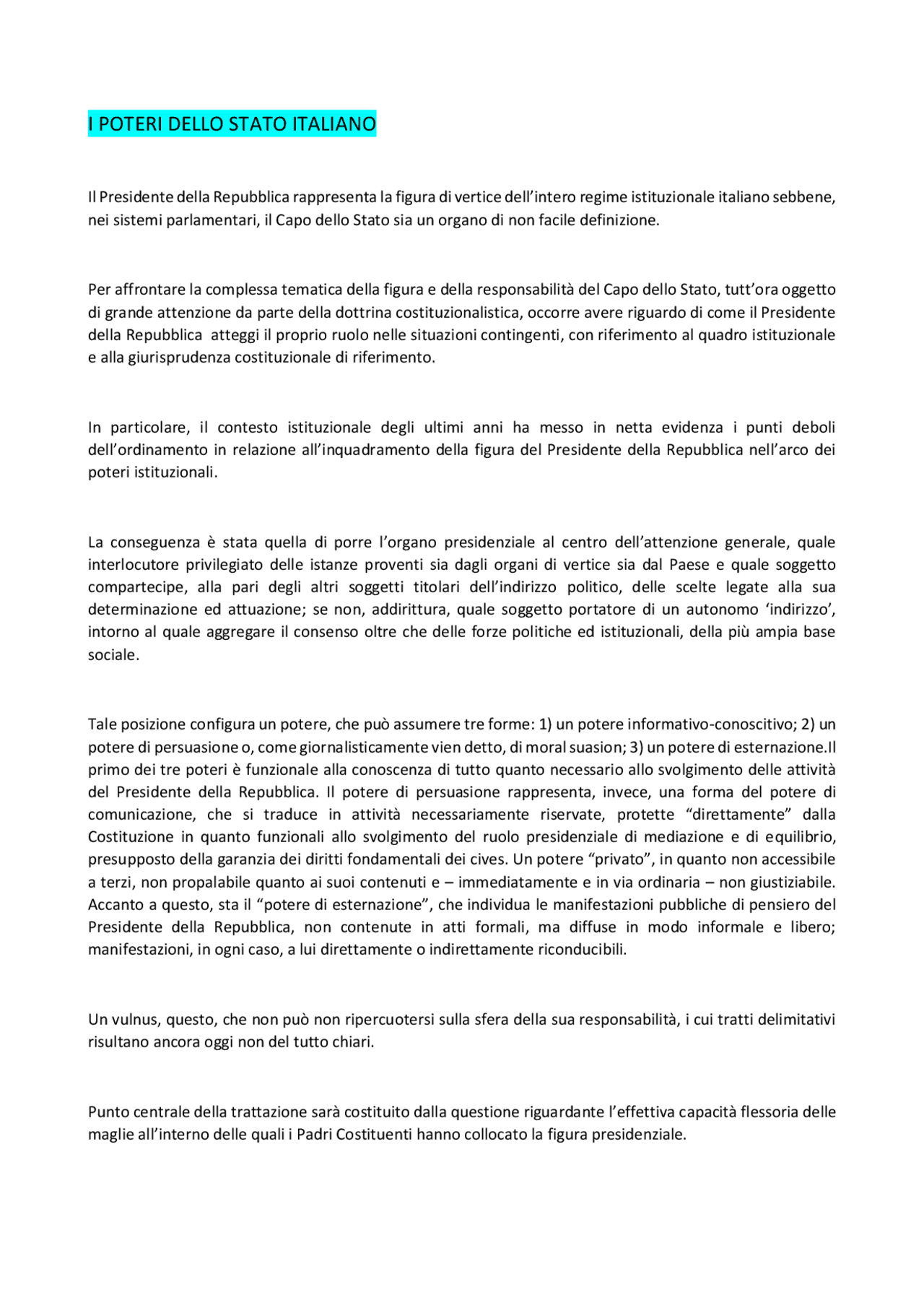 I Poteri Dello Stato Italiano Docsity