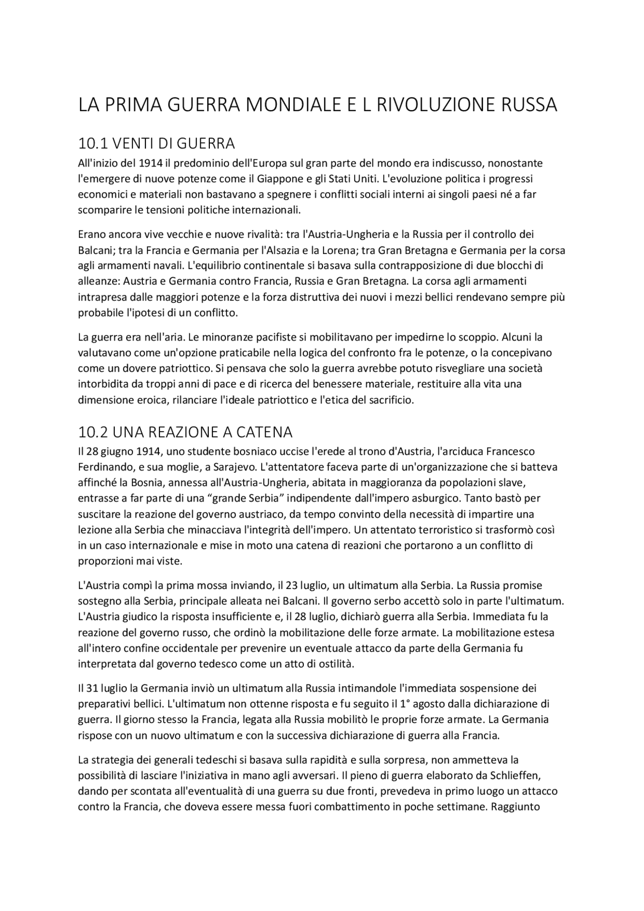 Riassunto Capitolo 10 Docsity
