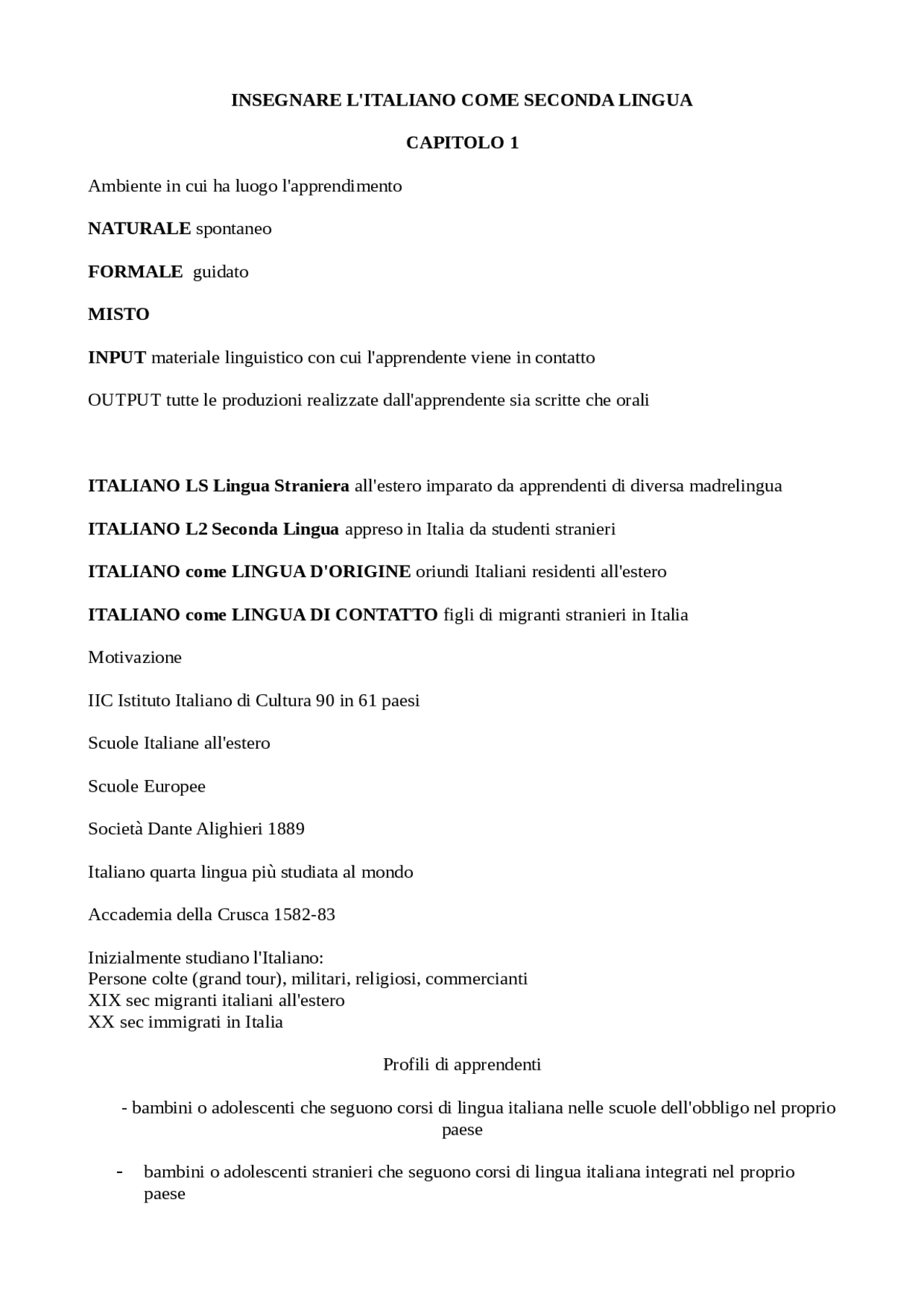 Italiano Come Seconda Lingua Docsity