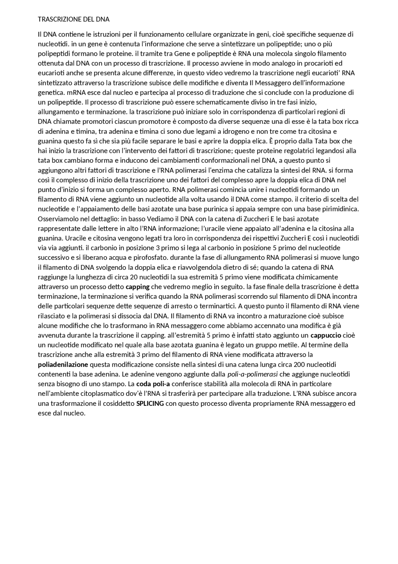 Trascrizione Del Dna Docsity