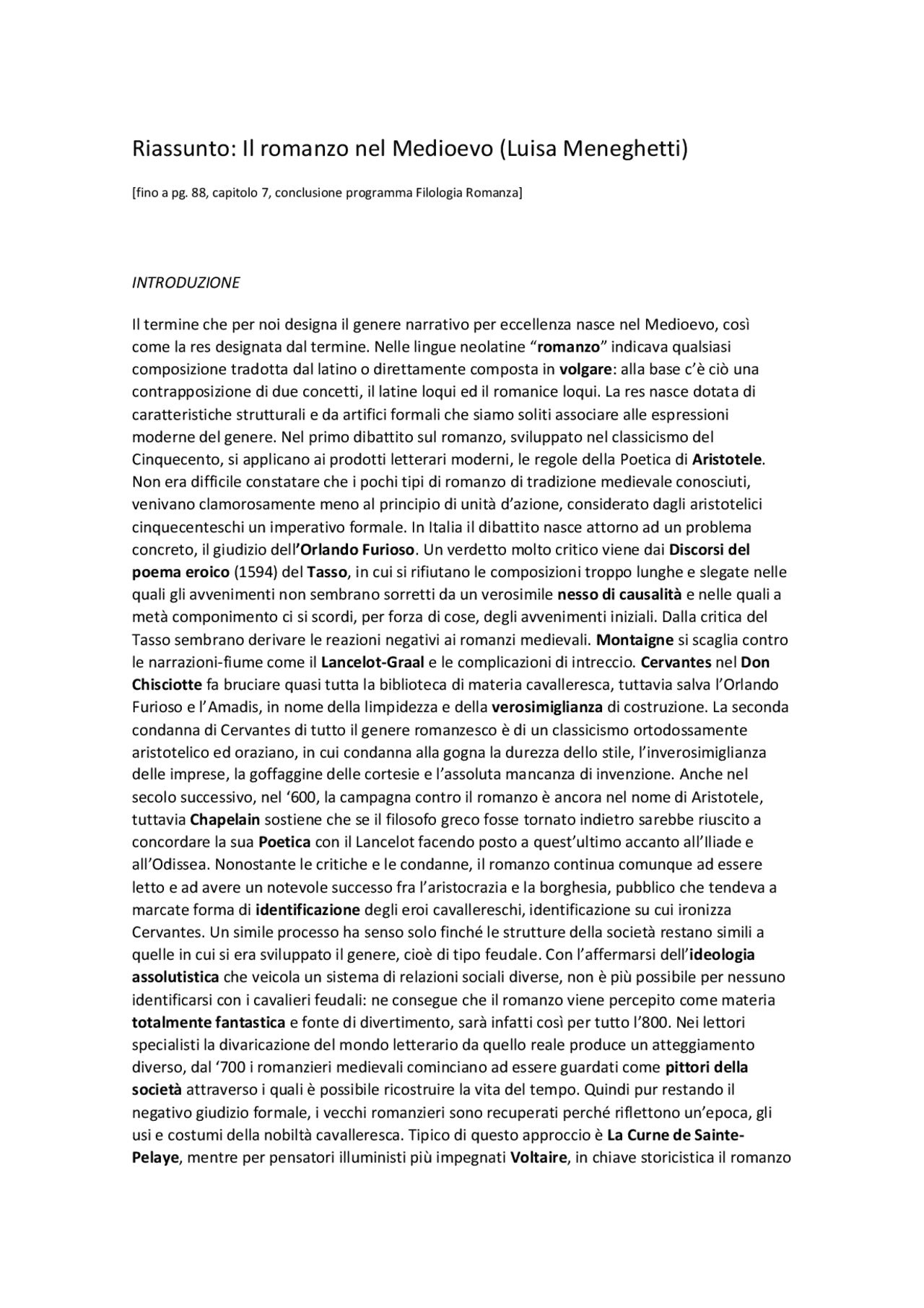 Riassunto Romanzo Nel Medioevo Meneghetti Docsity