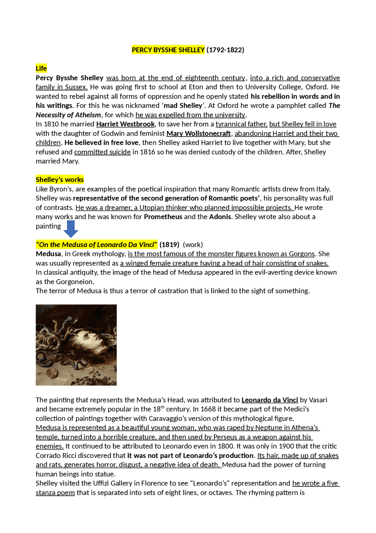 Vita E Opere Di Shelley Docsity