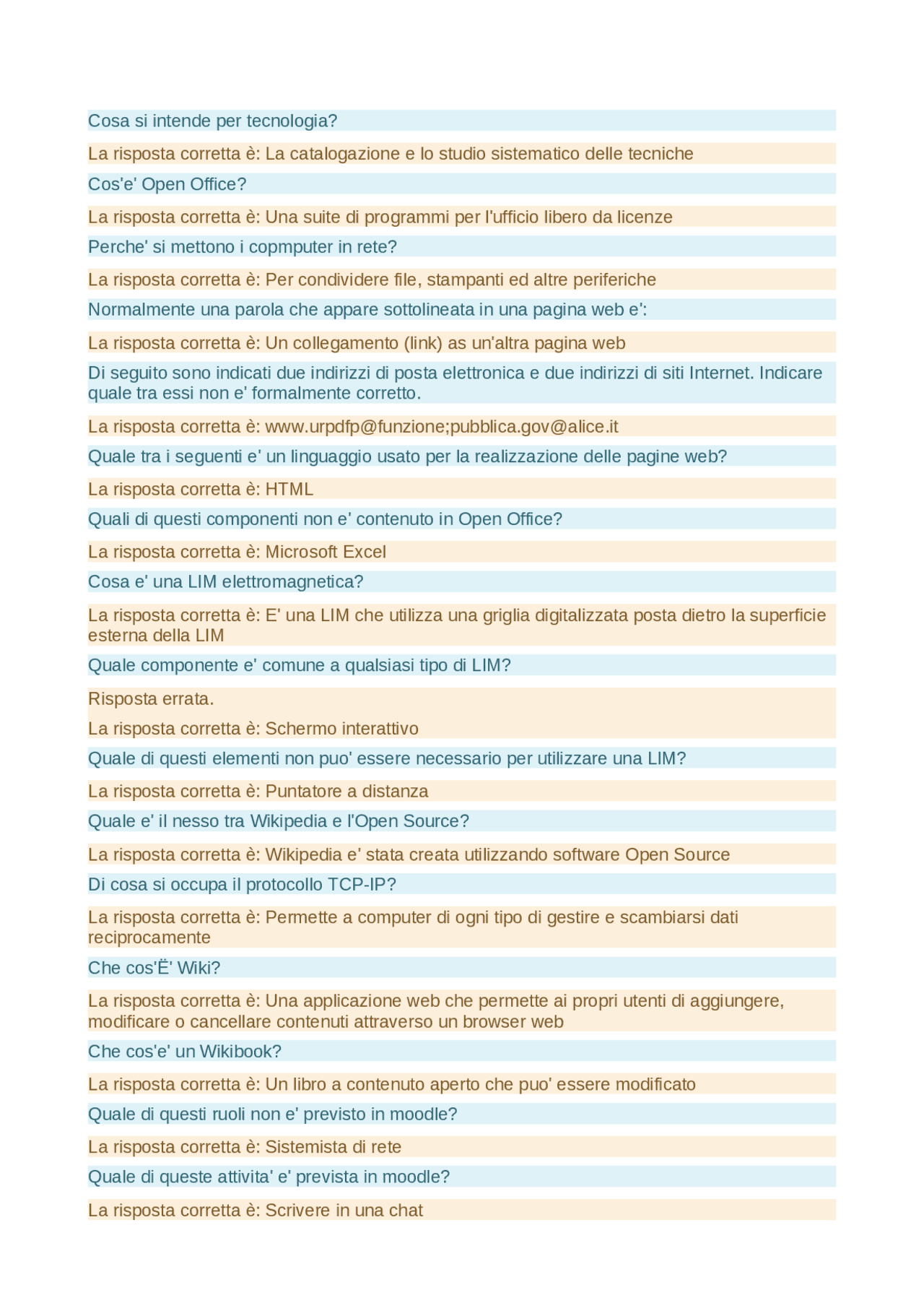 Risposte esatte degli esami simulati corso eirsaf uniscentia tablet - Docsity