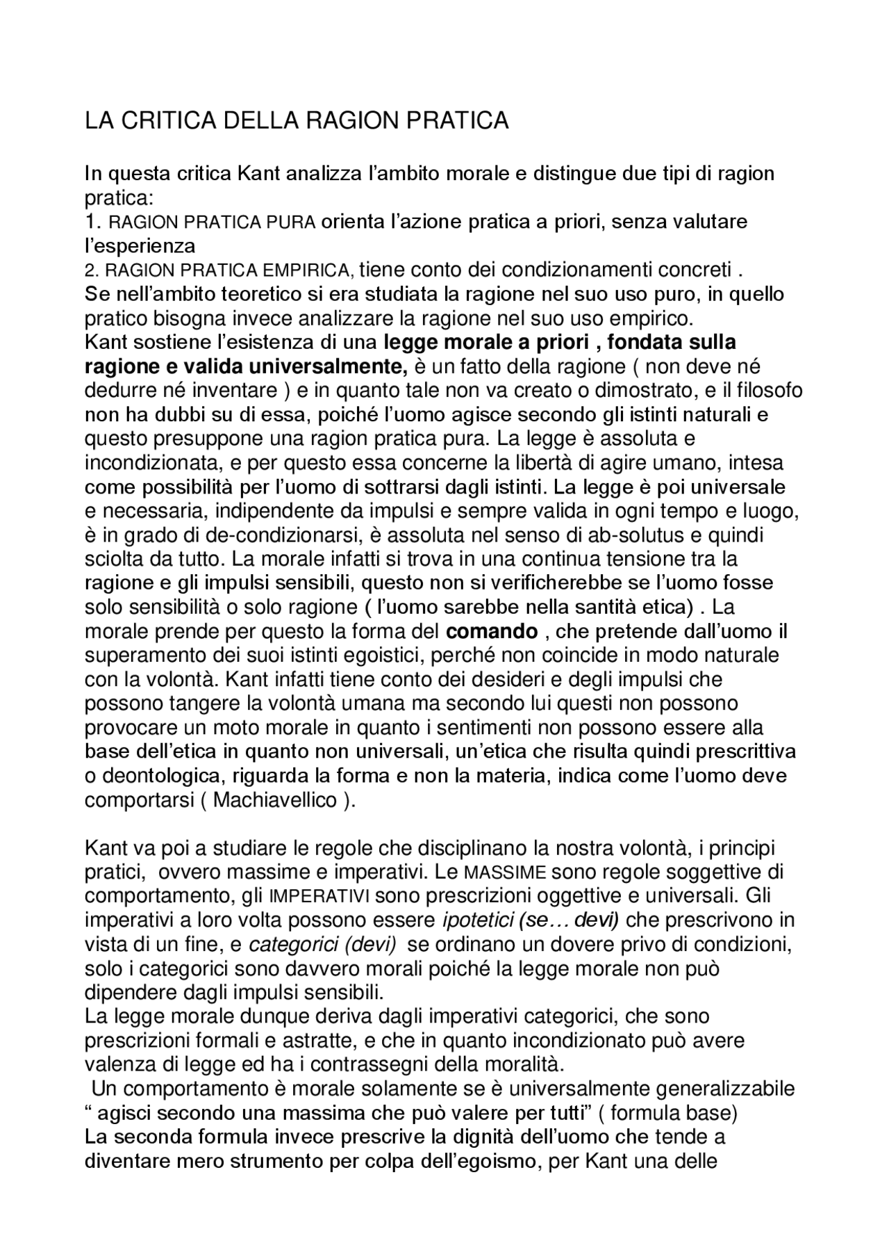 La Critica Della Ragion Pratica Kant Docsity