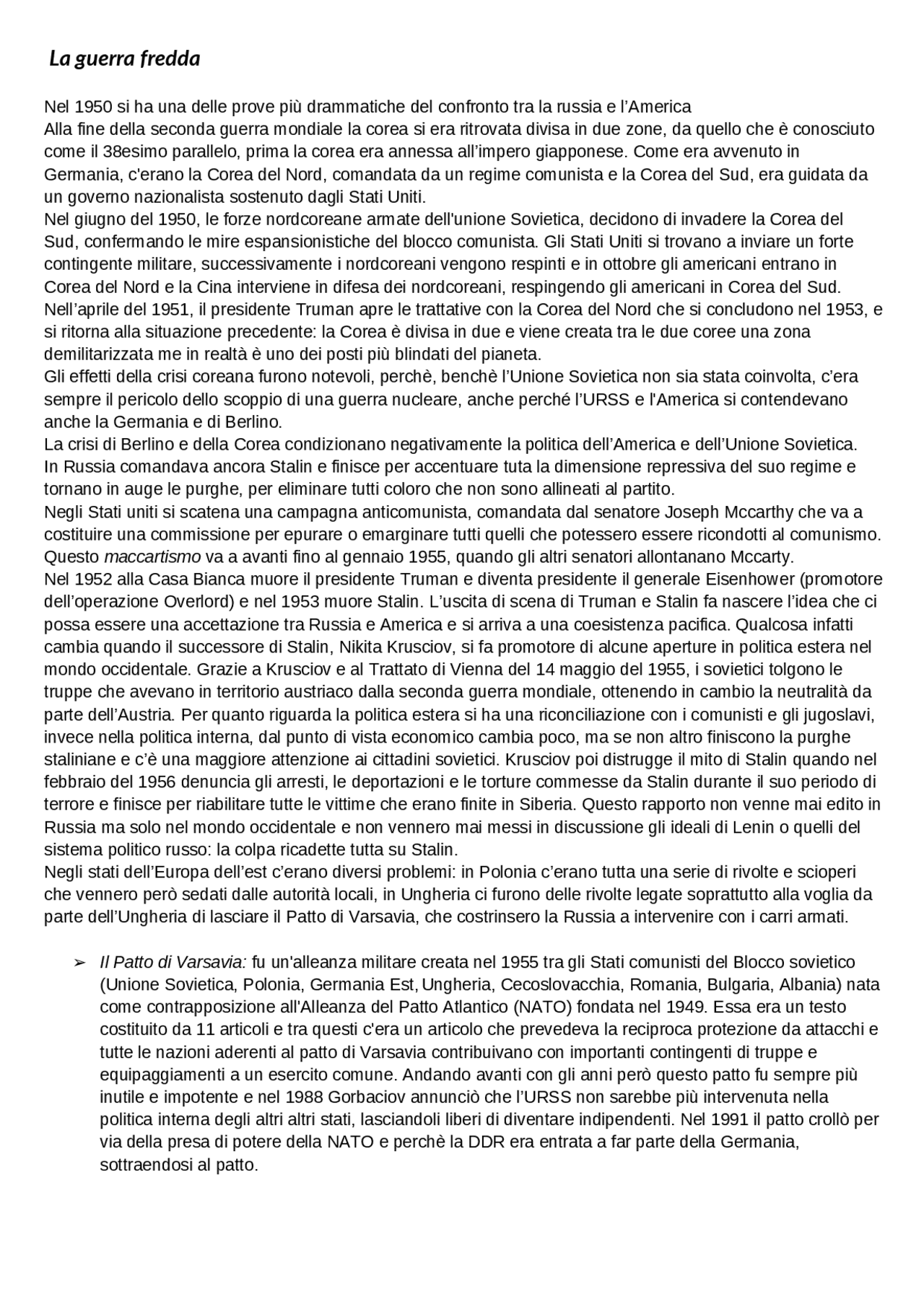 Appunti Di Storia Del Dopoguerra Docsity