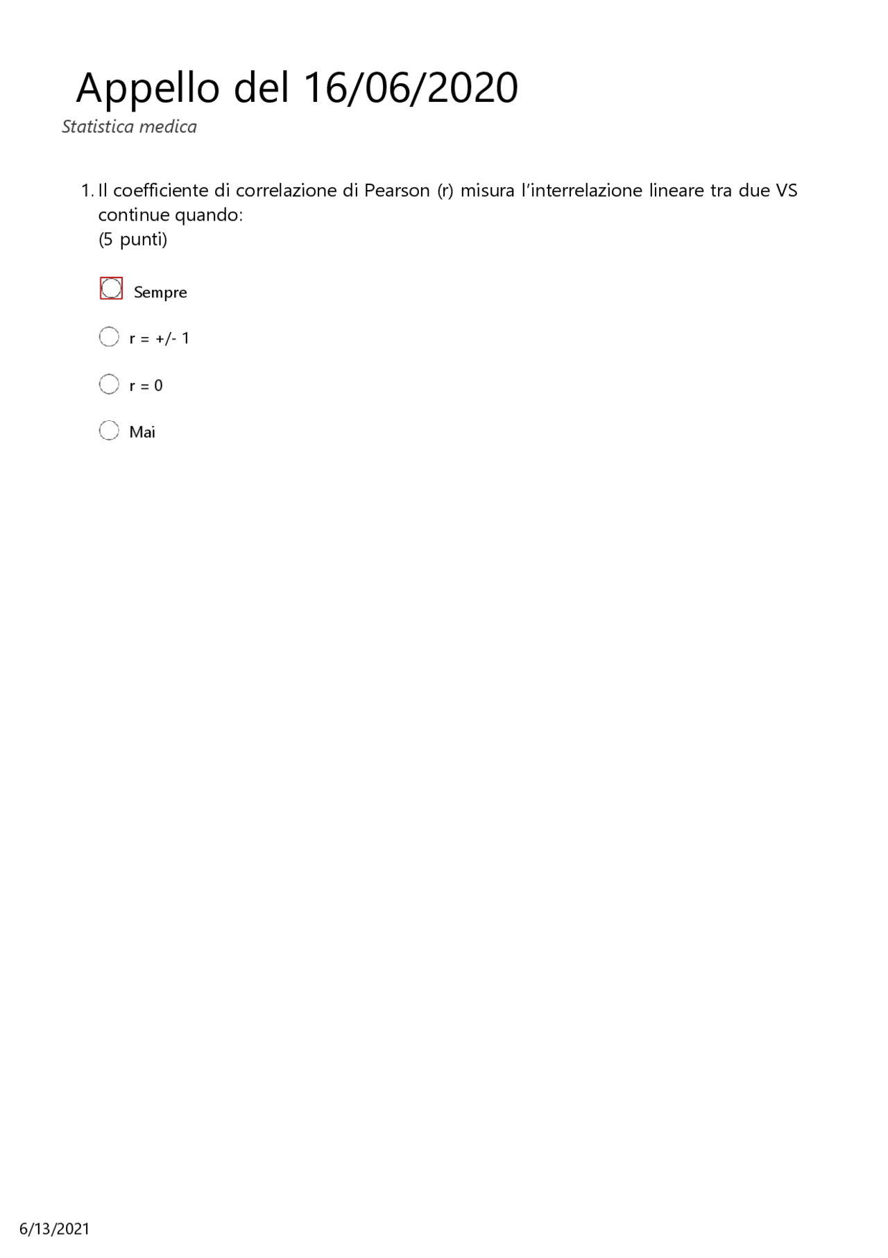 Prove Desame Statistica Medica 2020 E 2021 Prove Desame Di