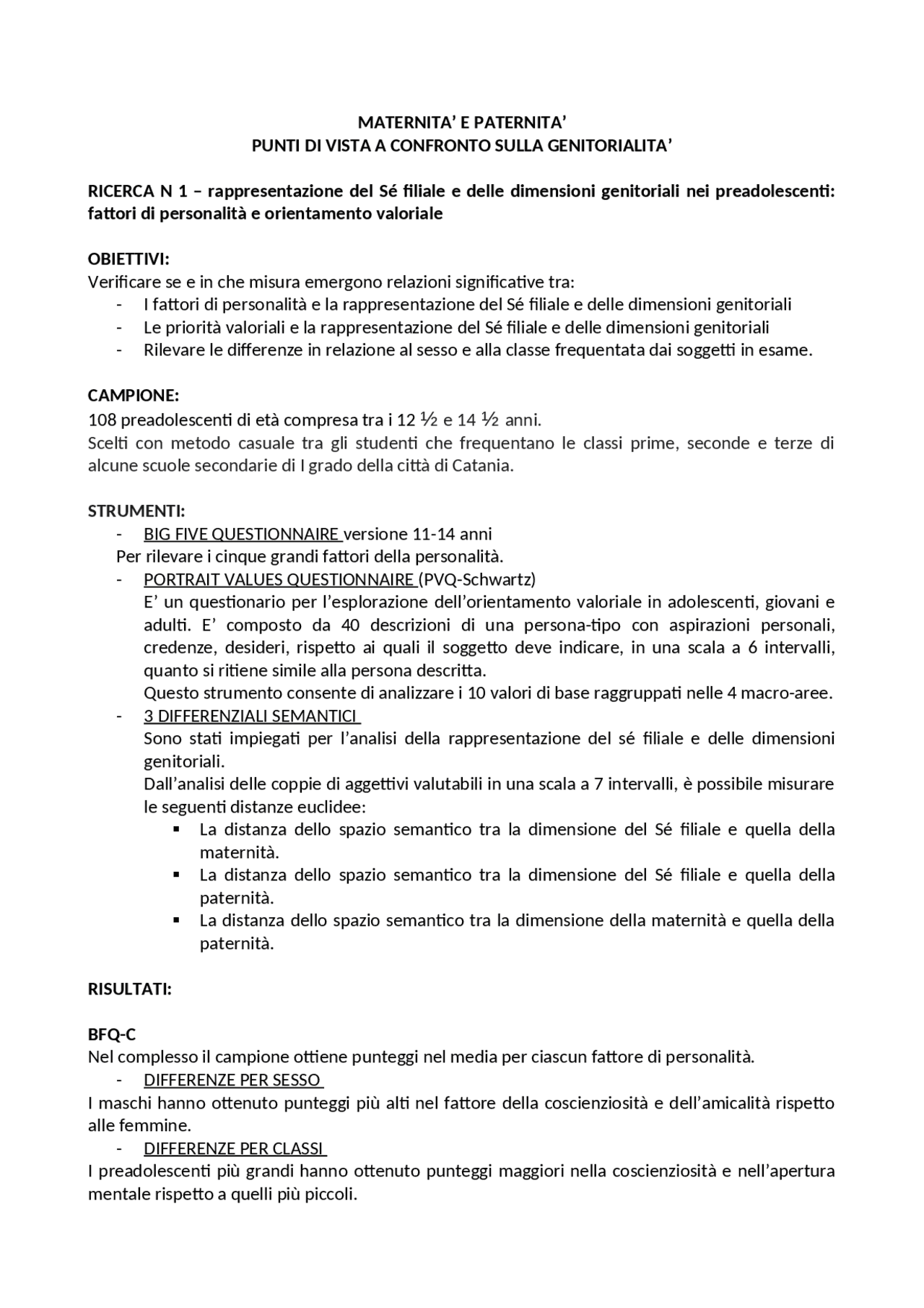 Ricerca 1 Maternità E Paternità Docsity