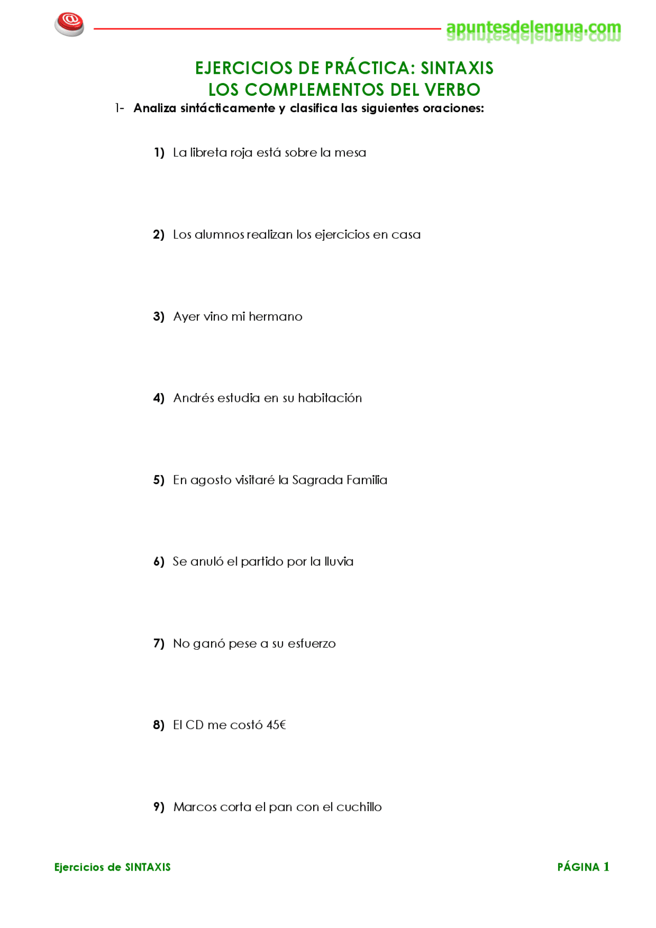 EJERCICIOS DE SUSTANTIVOS PARA PRACTICA - Docsity