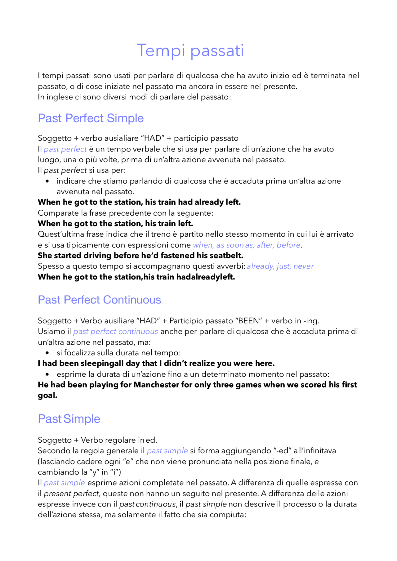 Tempi verbali inglesi | Sintesi del corso di Inglese | Docsity