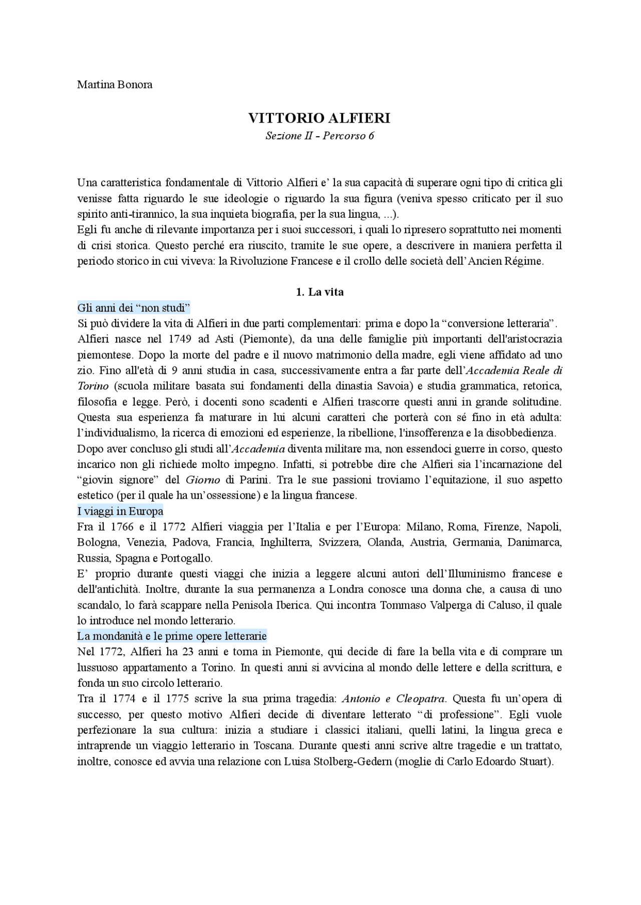 Appunti Vittorio Alfieri Docsity