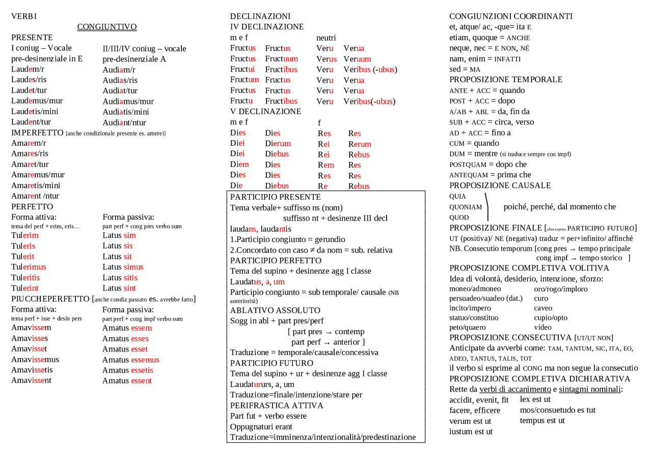 Latino Base Verbi Declinazioni Complementi Docsity