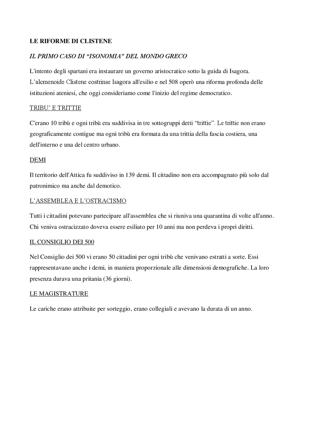 Storia Greca Clistene Docsity