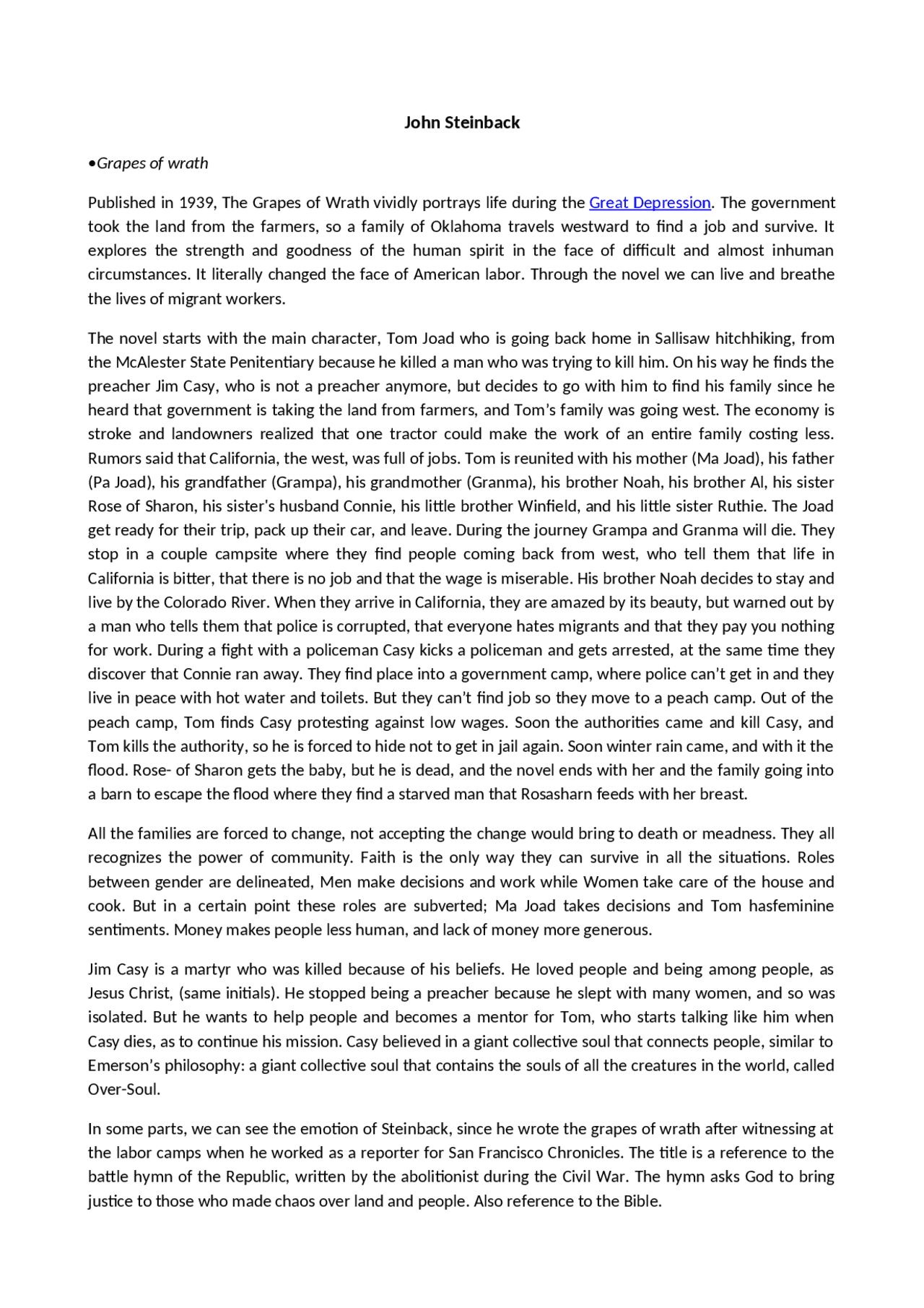 Riassunto Grapes of Wrath di J. Steinback | Sintesi del corso di ...