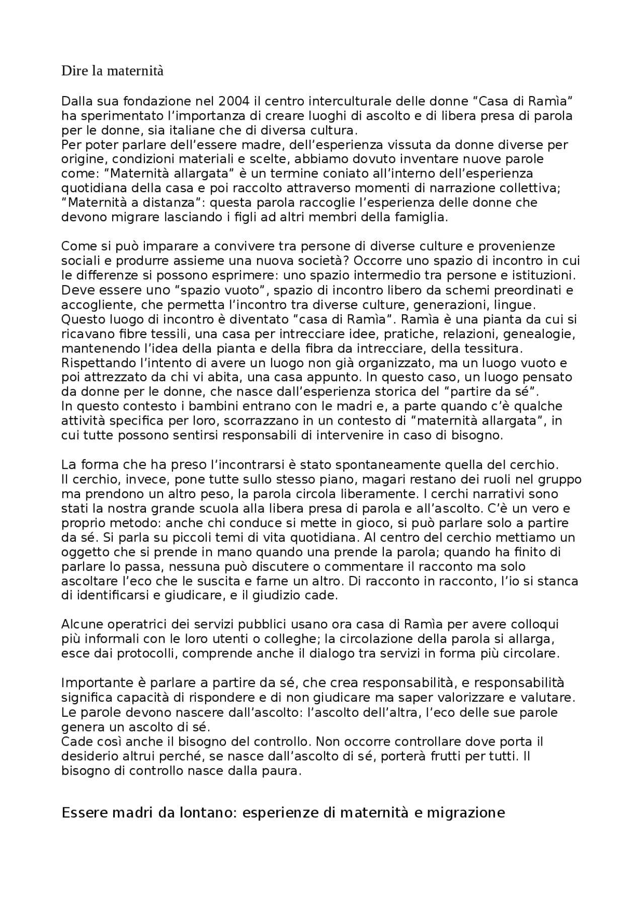 Riassunto Dire La Maternità Docsity