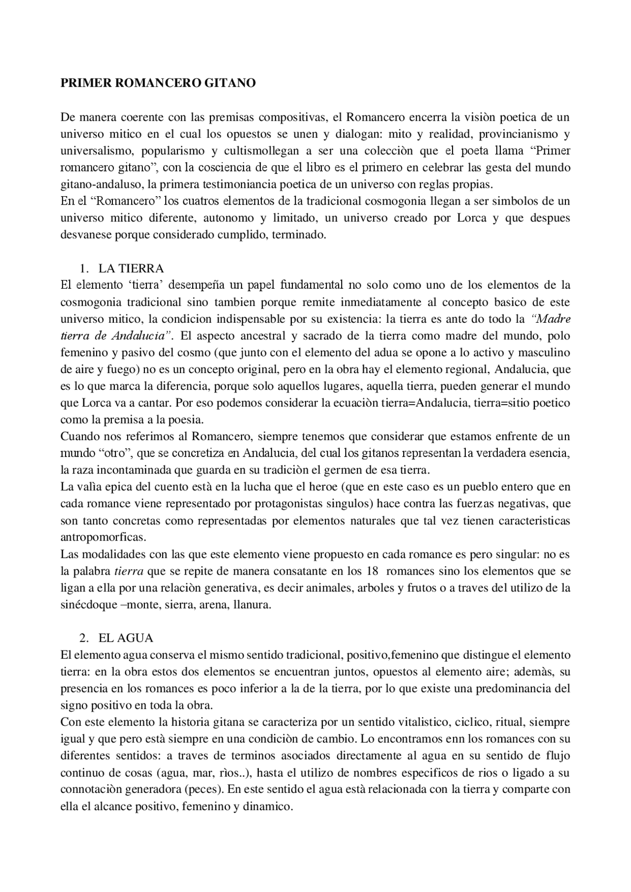 Primer Romancero Gitano (Federico Garcìa Lorca) - Docsity