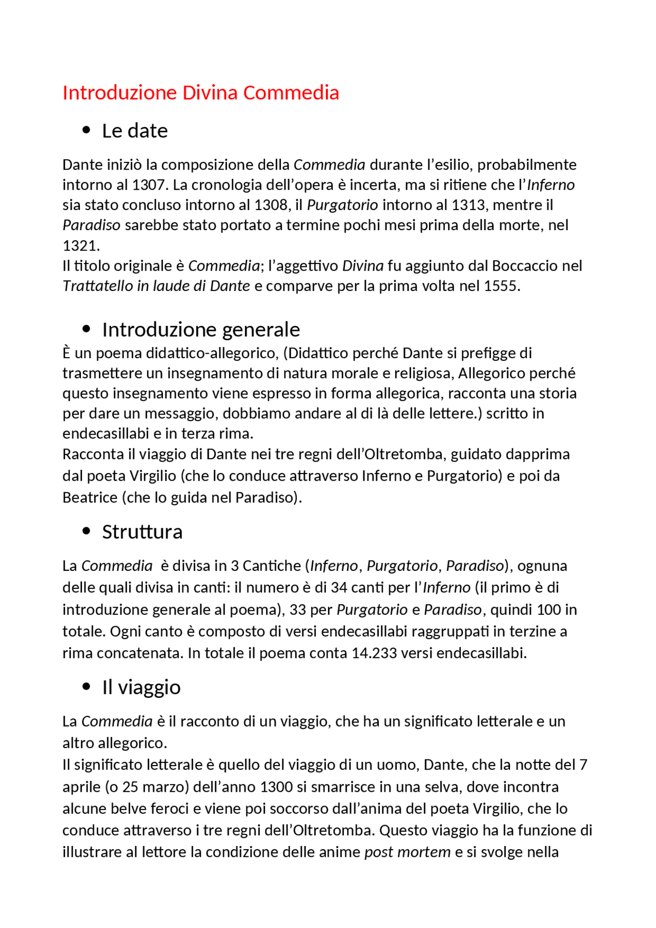 Introduzione Divina Commedia Docsity