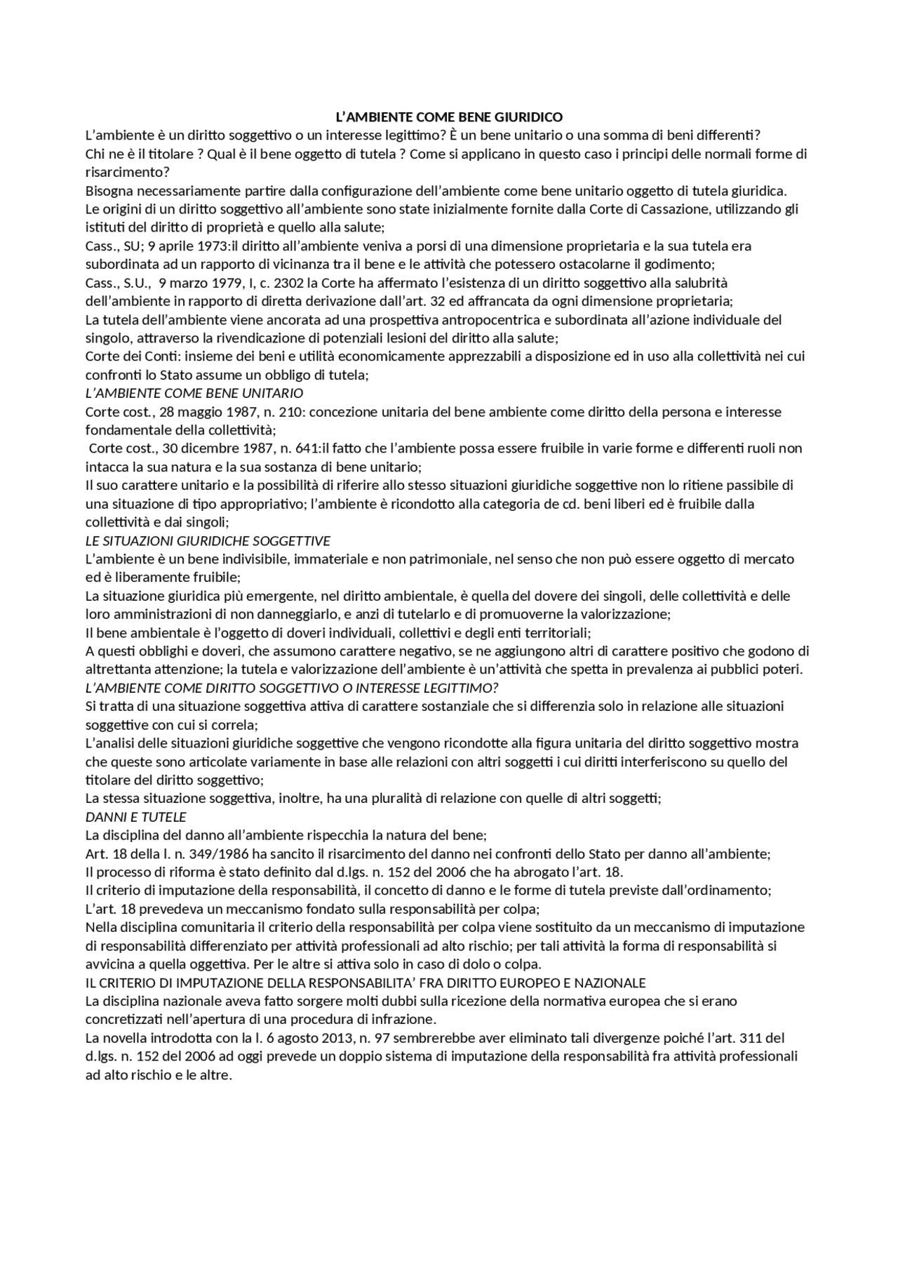 Ambiente Come Bene Giuridico Appunti Di Diritto Dellambiente Docsity