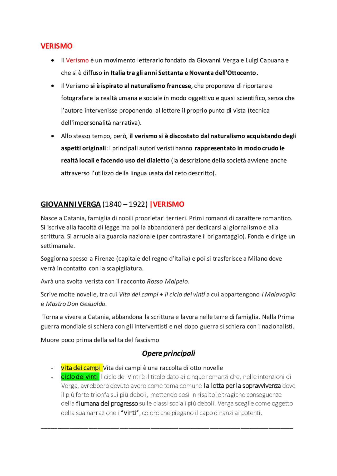 Verismo E Giovanni Verga Docsity