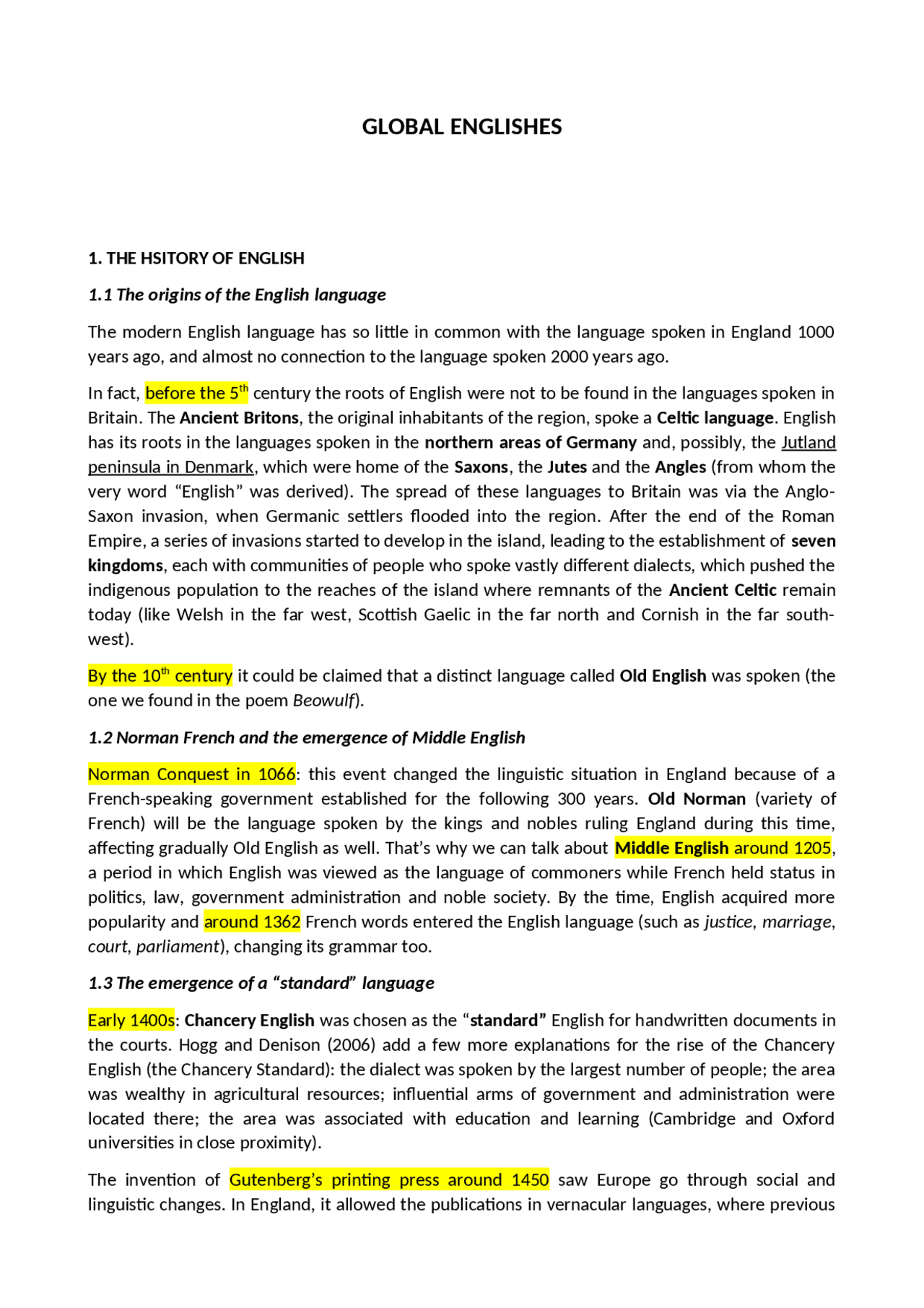 Riassunto Global Englishes - Docsity