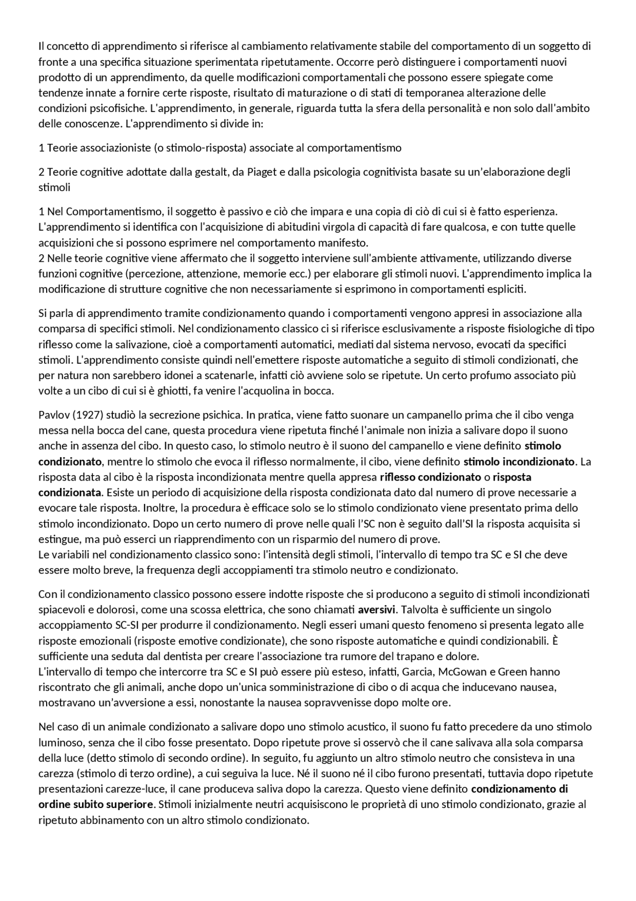 Psicologia Generale Apprendimento Docsity