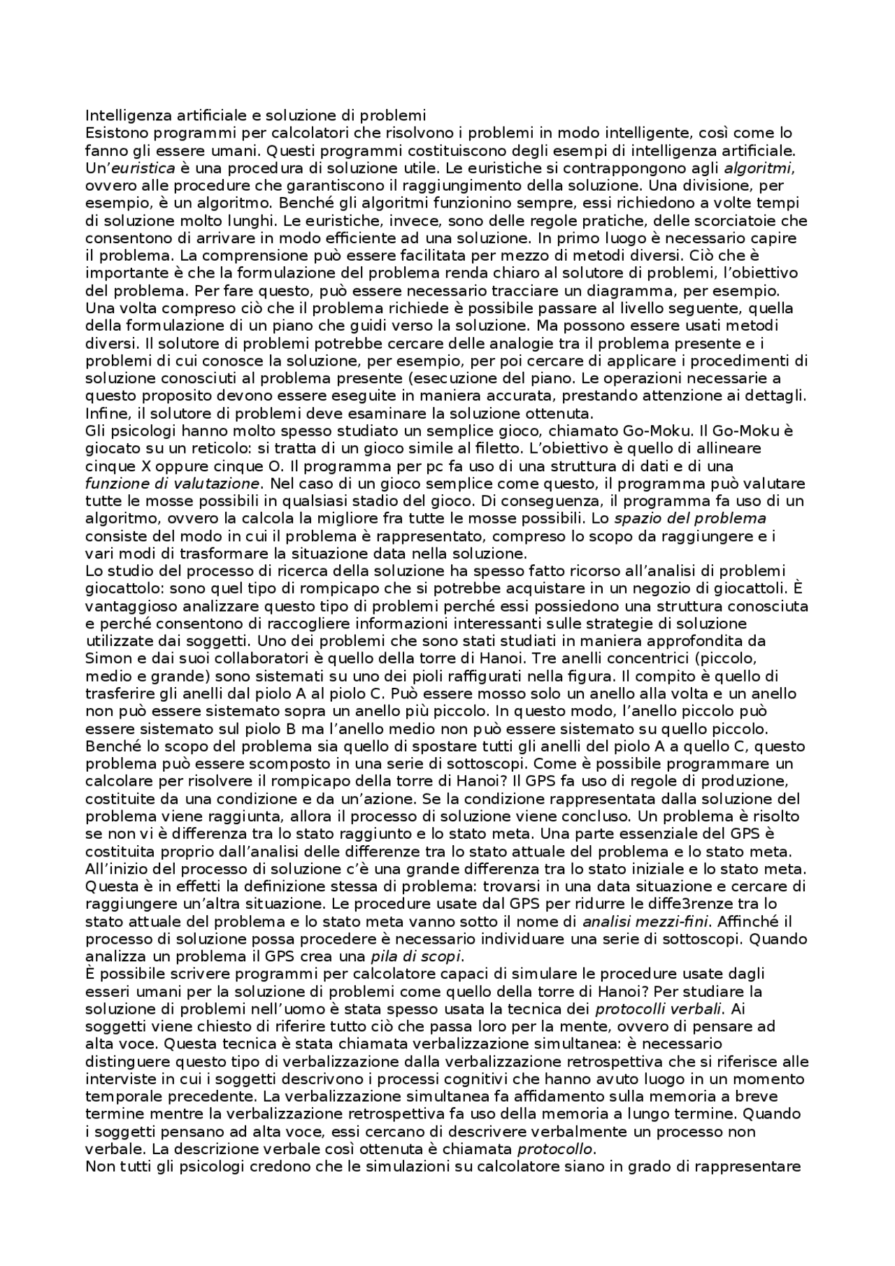 Appunti Psicologia Cognitiva Problem Solving Docsity