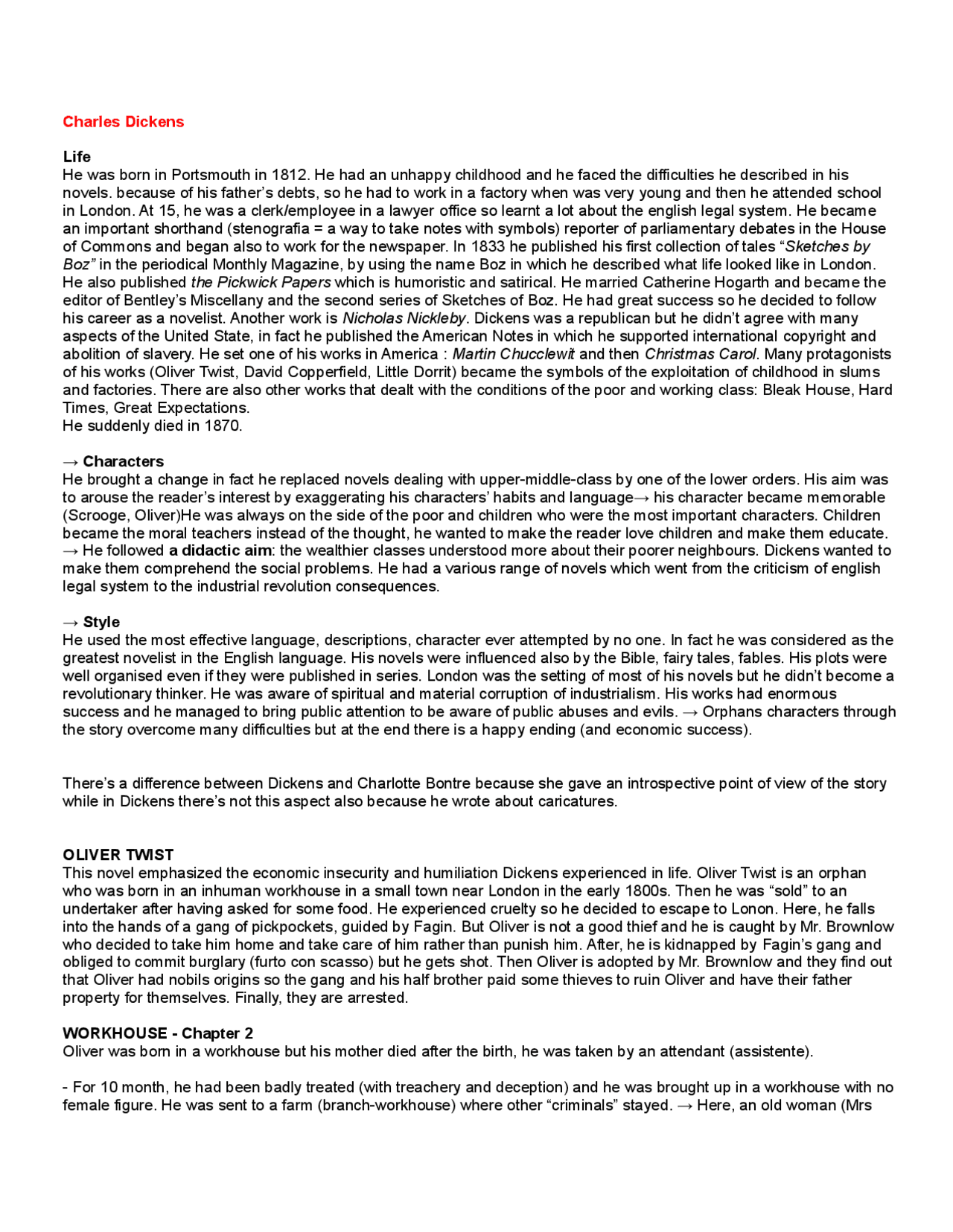 Charles Dickens (english literature) - Docsity