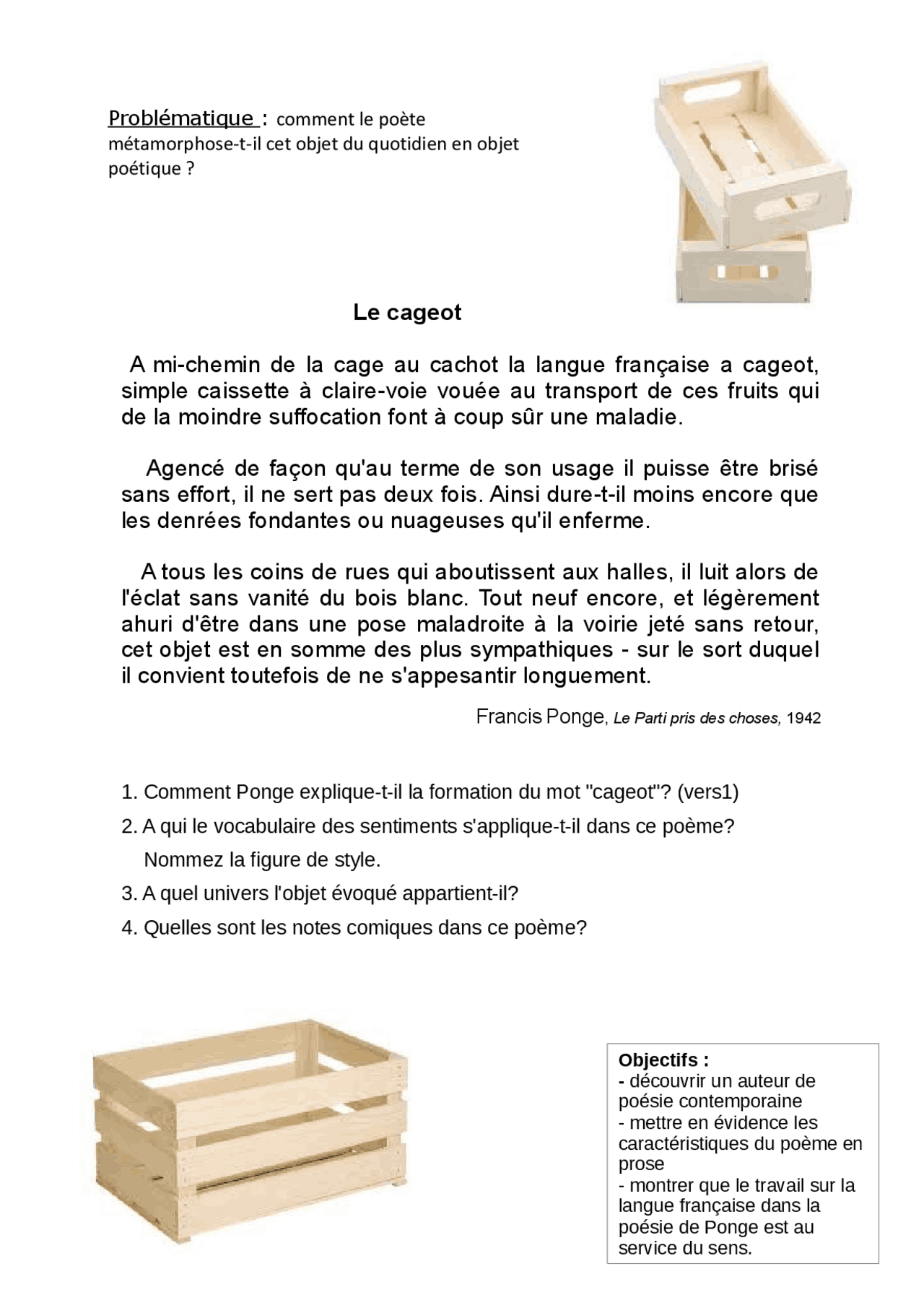 Le cageot - comment le poète métamorphose-t-il cet objet du quotidien ...