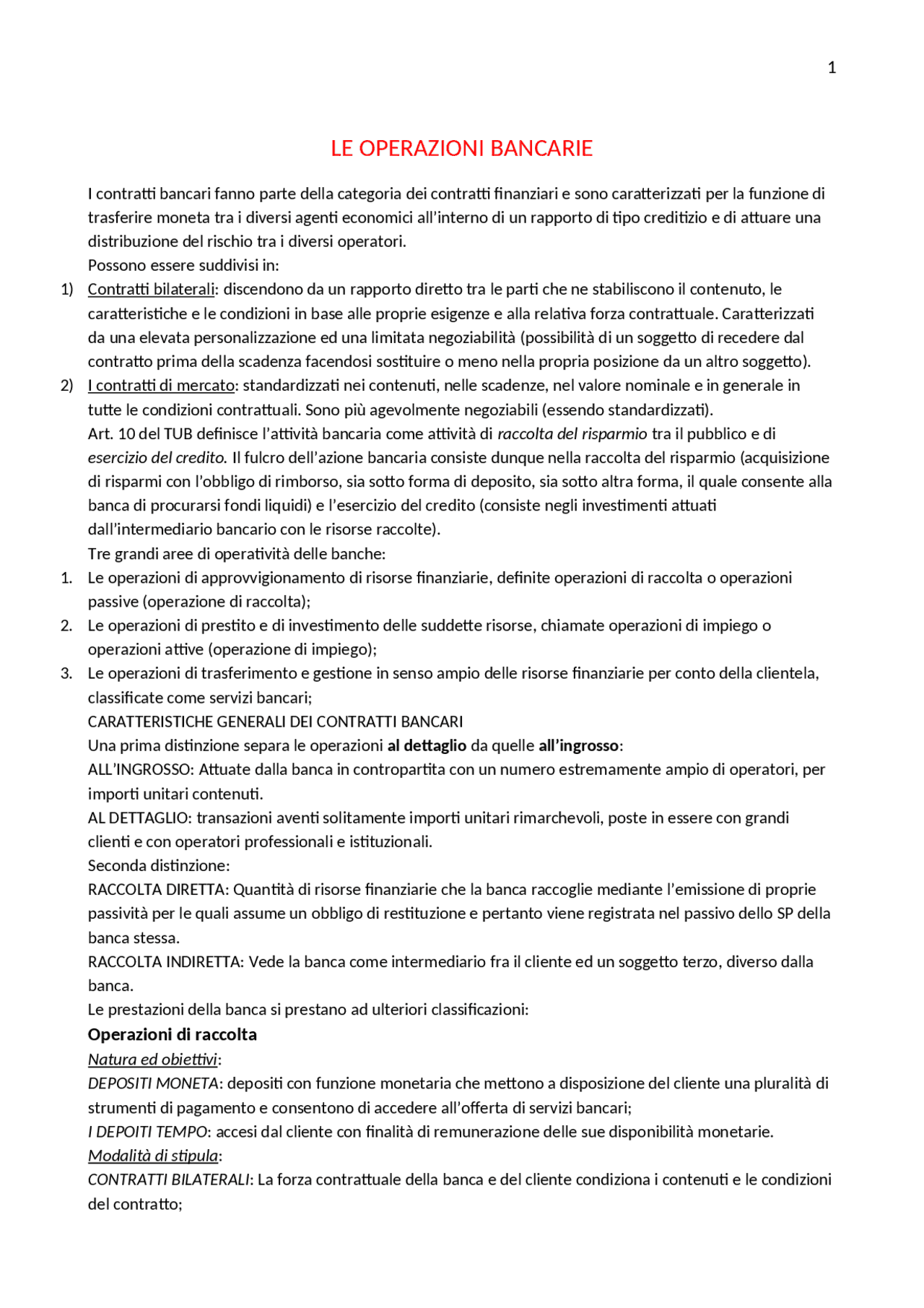 Le Operazioni Bancarie Docsity