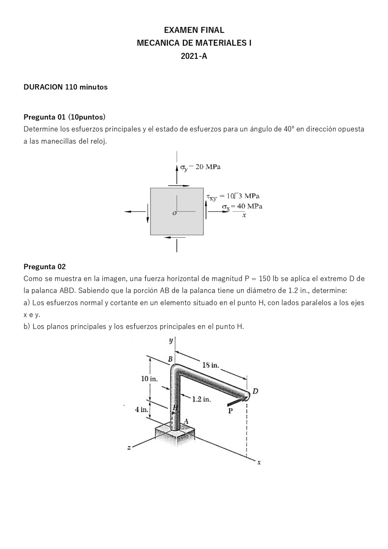 Examen final de mecanica de materiales - Docsity