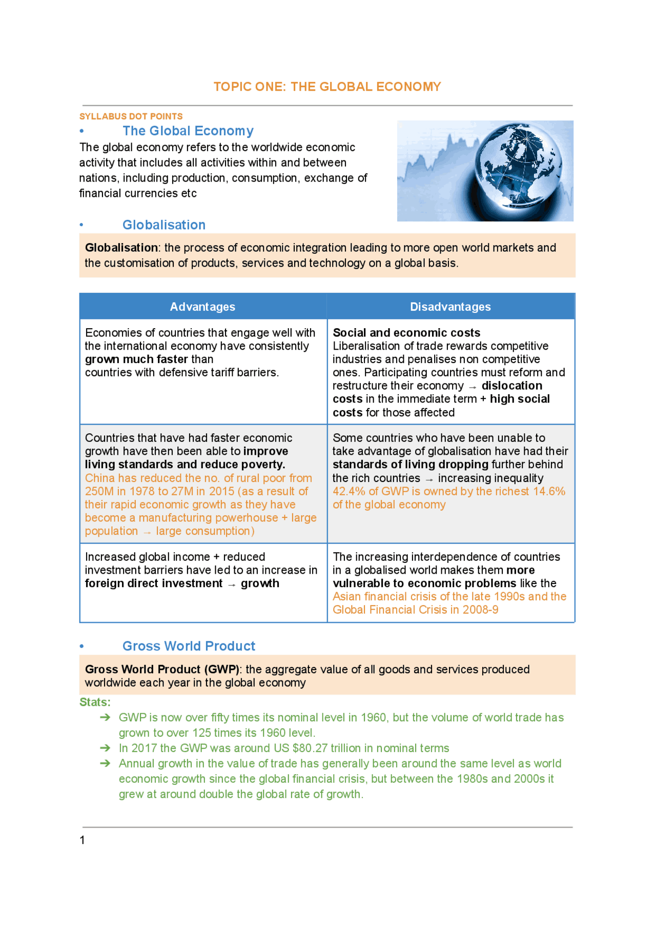 The global economy syllabus notes hsc - Docsity