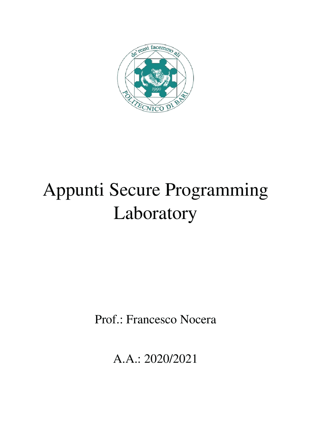 Riassunto Esame Secure Programming Laboratory Prof Nocera Docsity