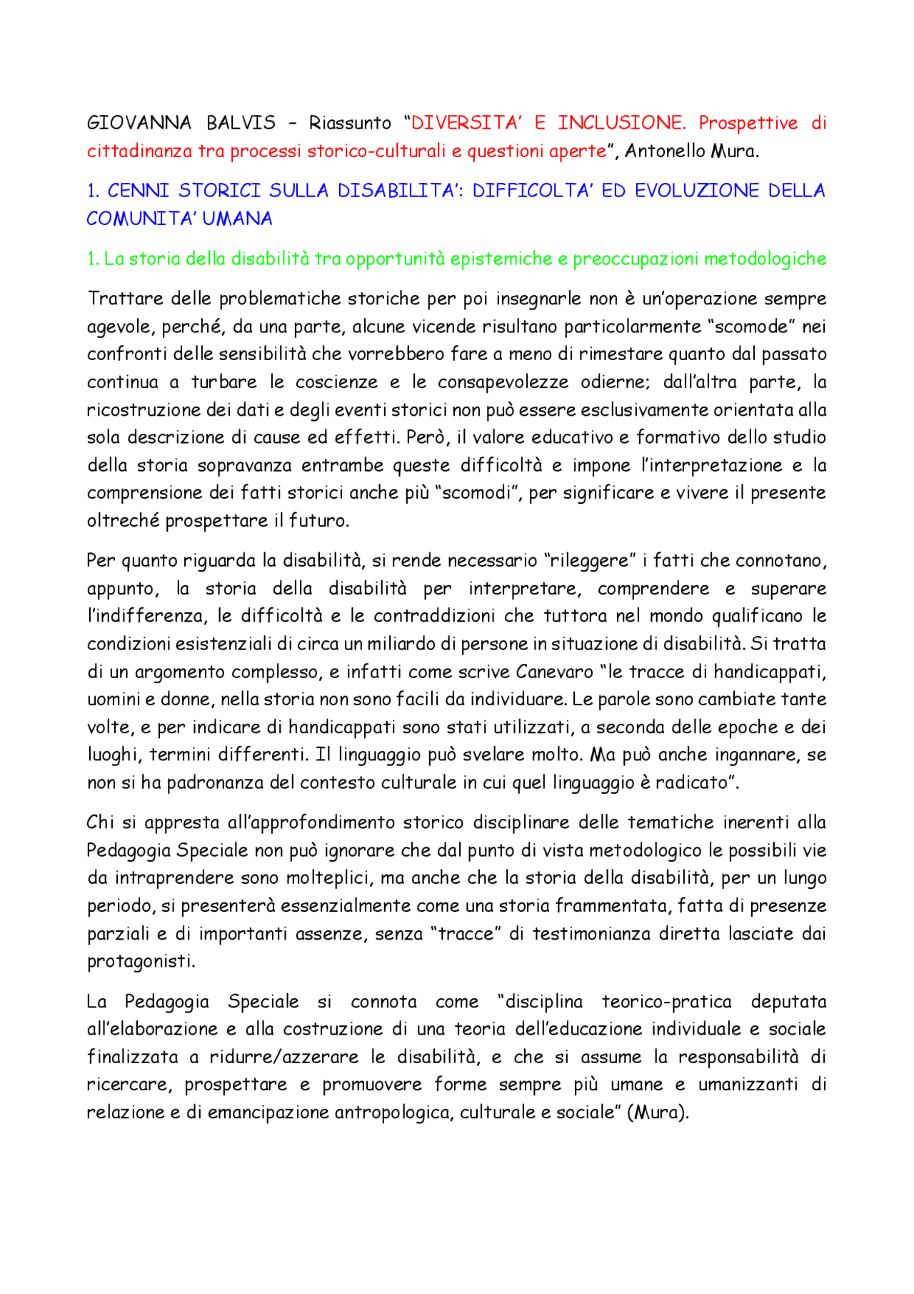 Riassunto Diversità E Inclusione Docsity