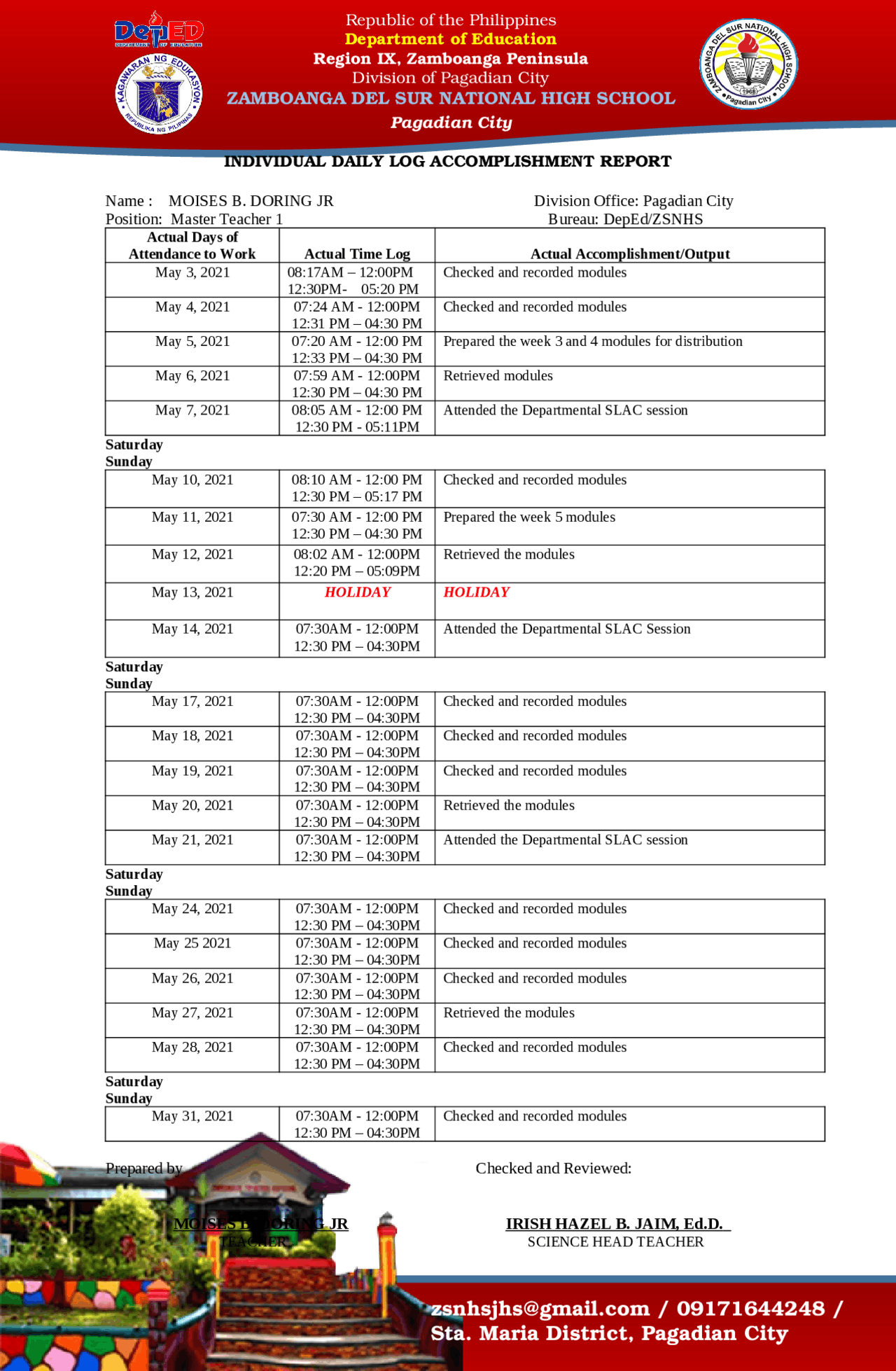 Individual Daily Log for SY 2020-2021. May you find this helpful - Docsity