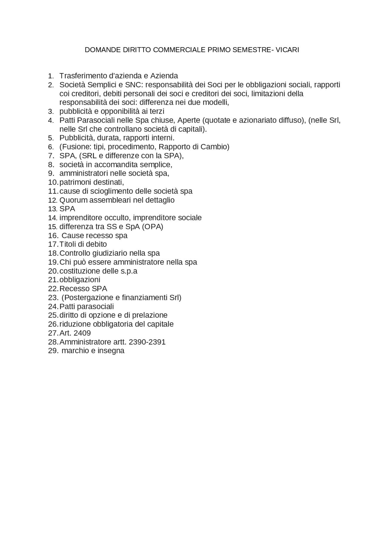 Domande Diritto Commerciale Primo Semestre Docsity