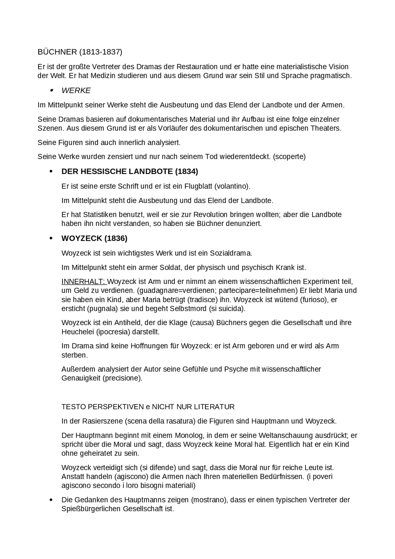 Riassunto Büchner E Fontane Docsity