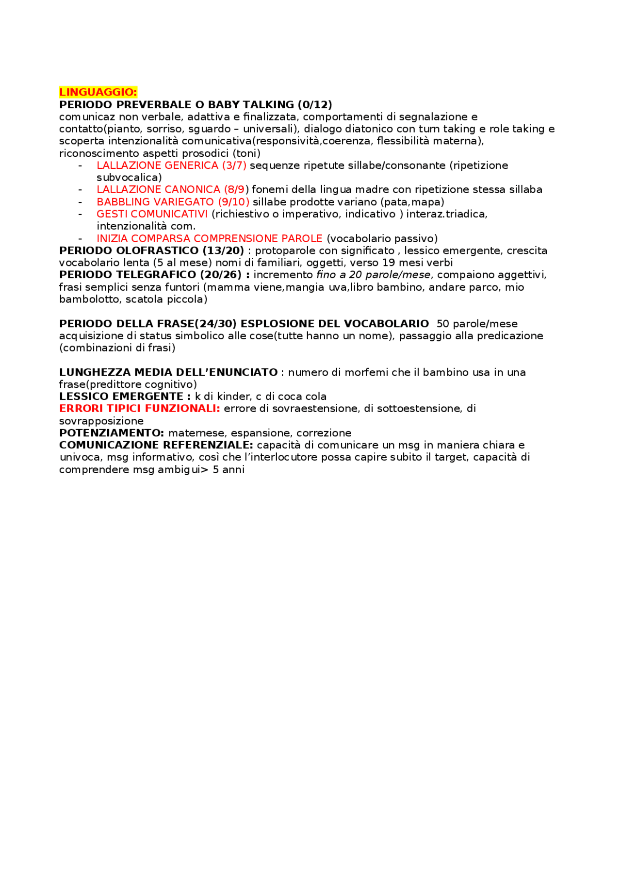 Fasi Dello Sviluppo Del Linguaggio Docsity