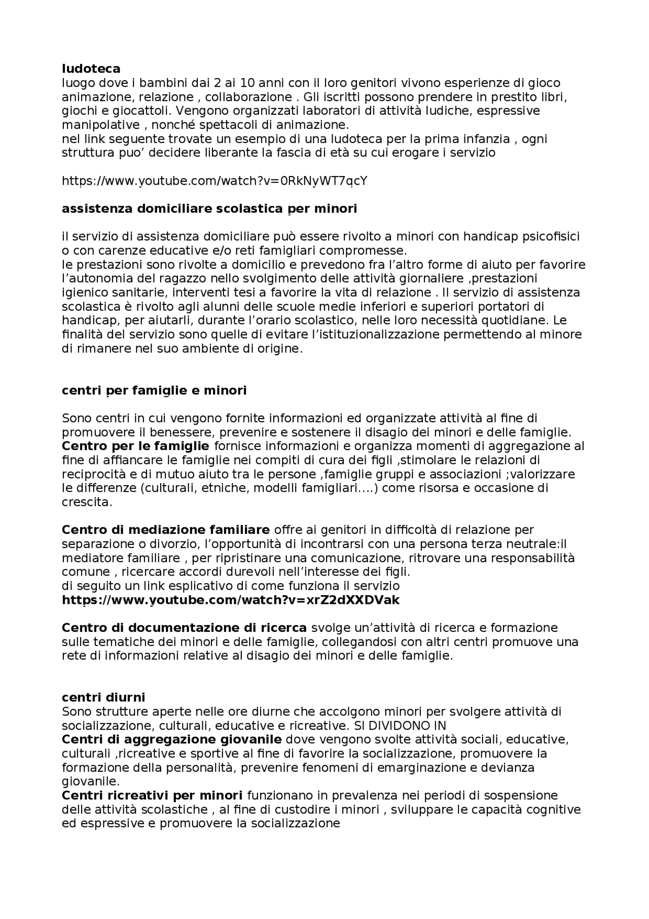 Servizi Per I Minori In Sintesi Con Alcuni Link Youtube Allegati Docsity