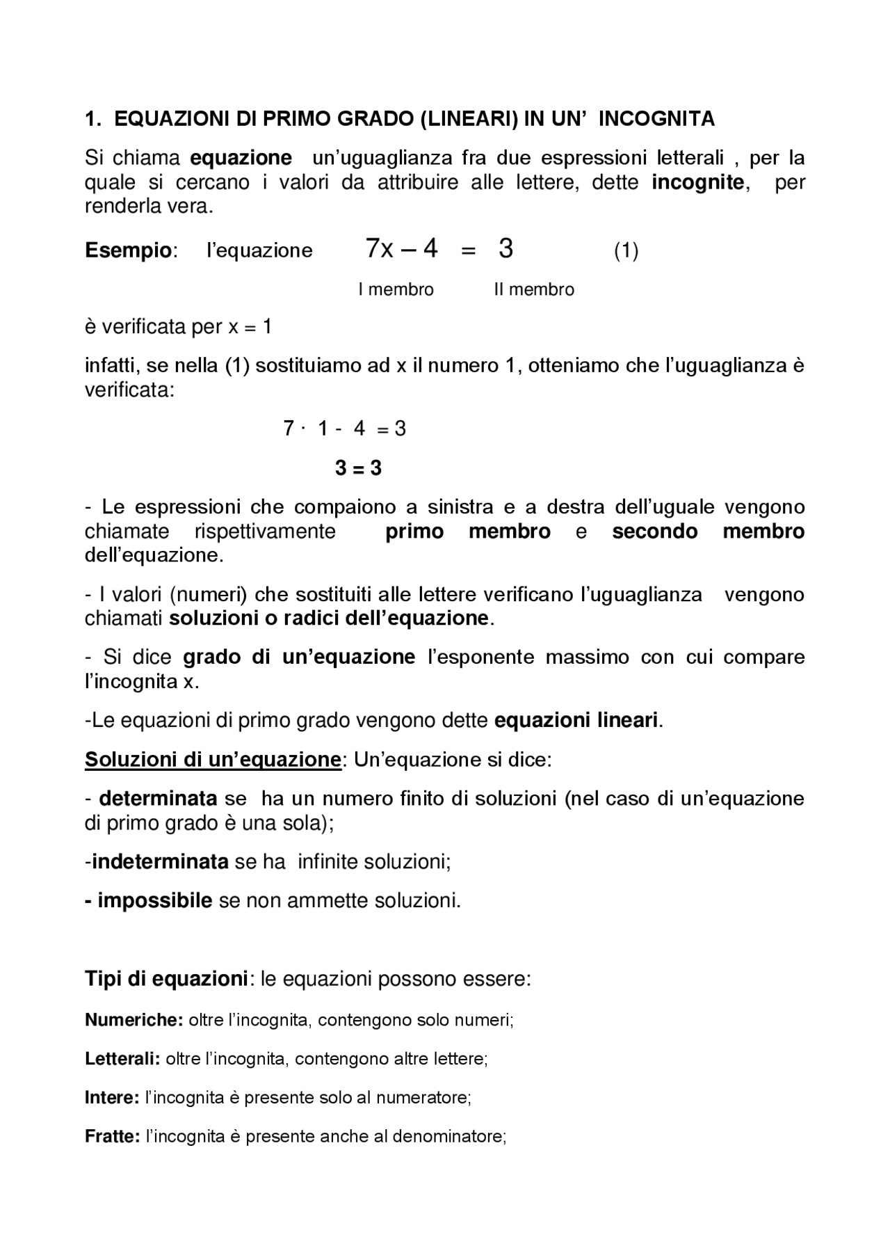Equazioni Matematica Docsity