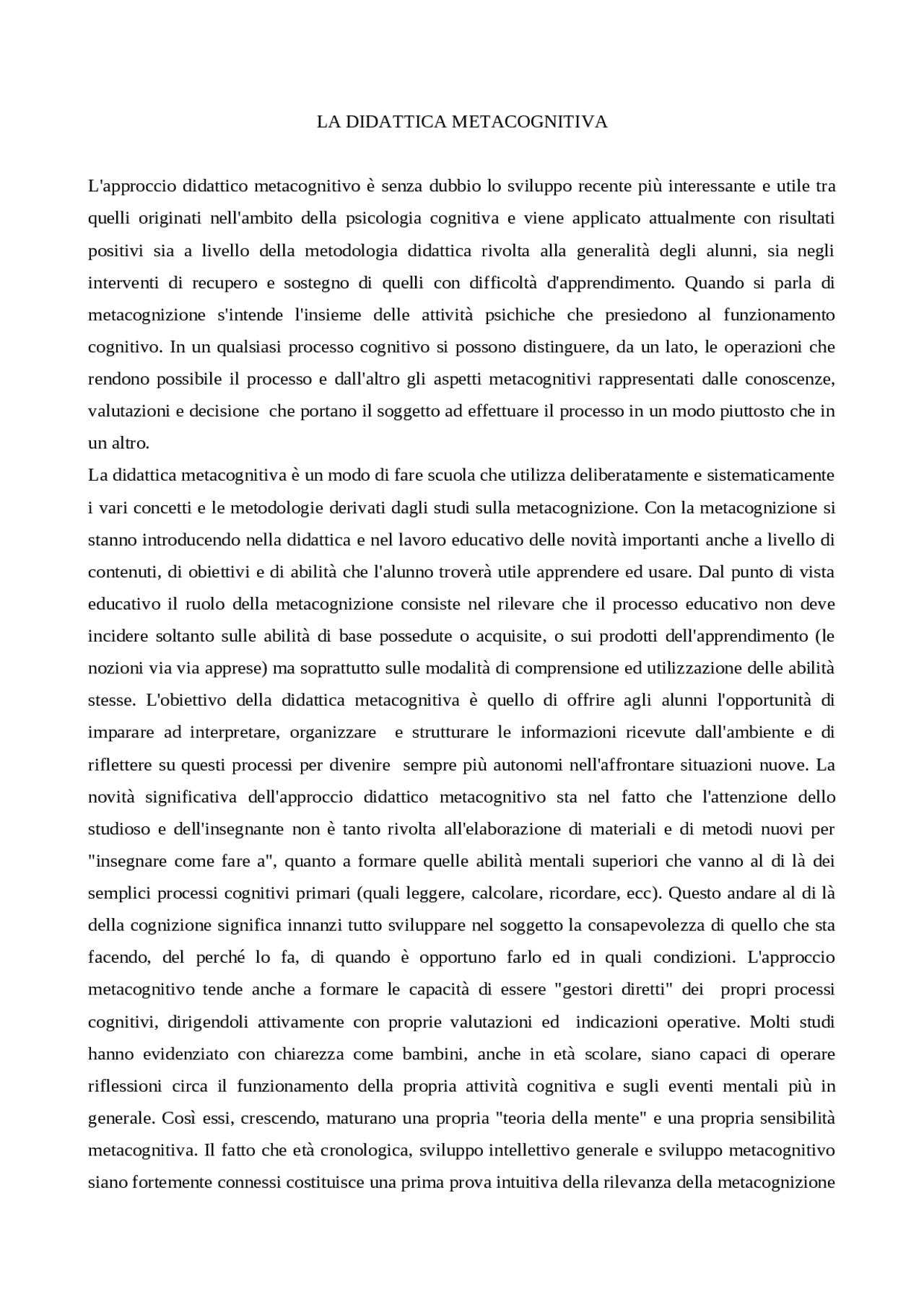 Didattica Metacognitiva Docsity