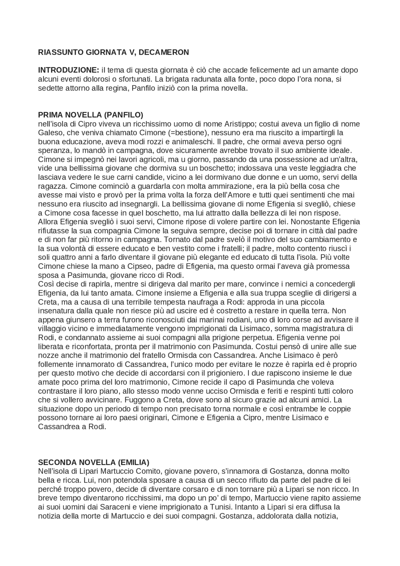 Riassunto V Giornata Del Decameron Docsity
