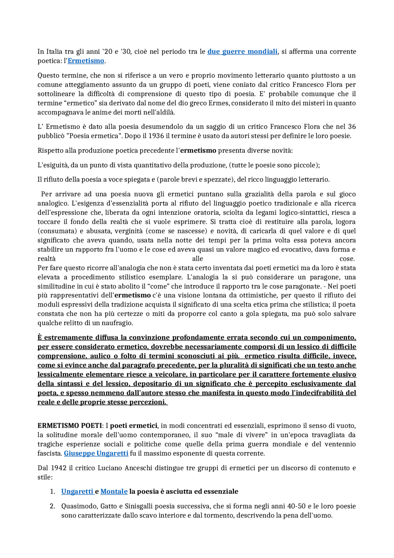 Ermetismo E Ungaretti Docsity
