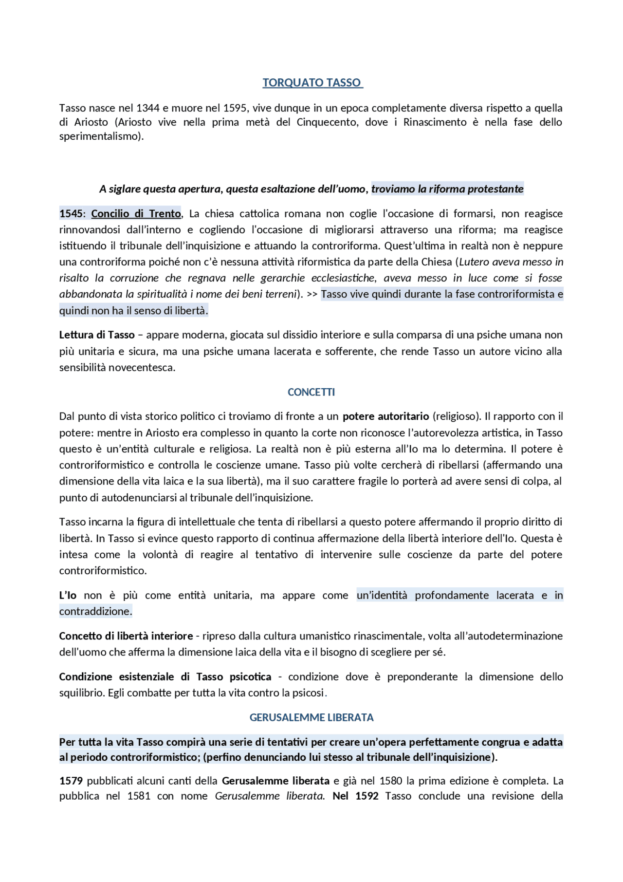 Torquato Tasso Appunti Docsity